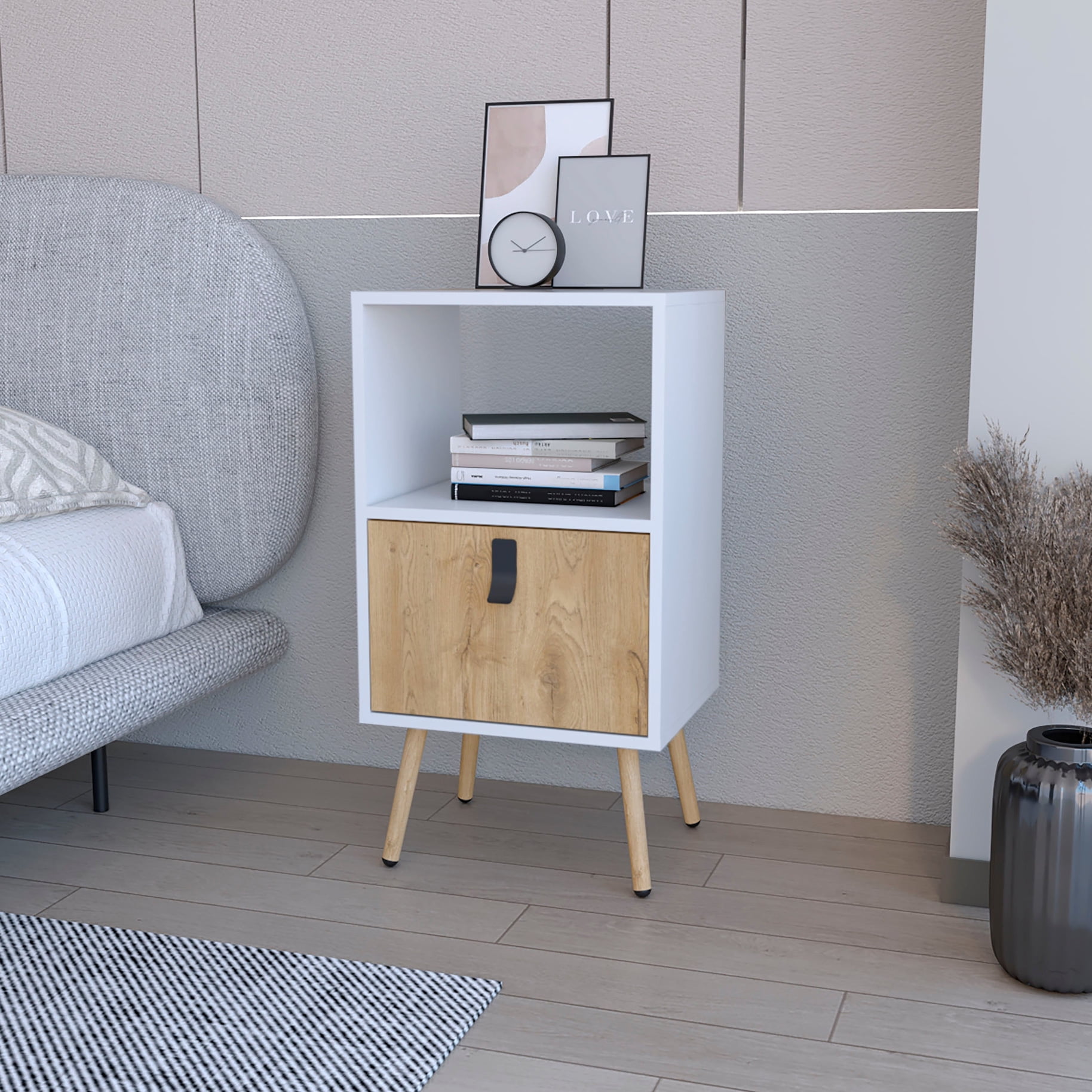 White And Open Shelf Nightstand With Contemporary Storage Drawer Tall ...