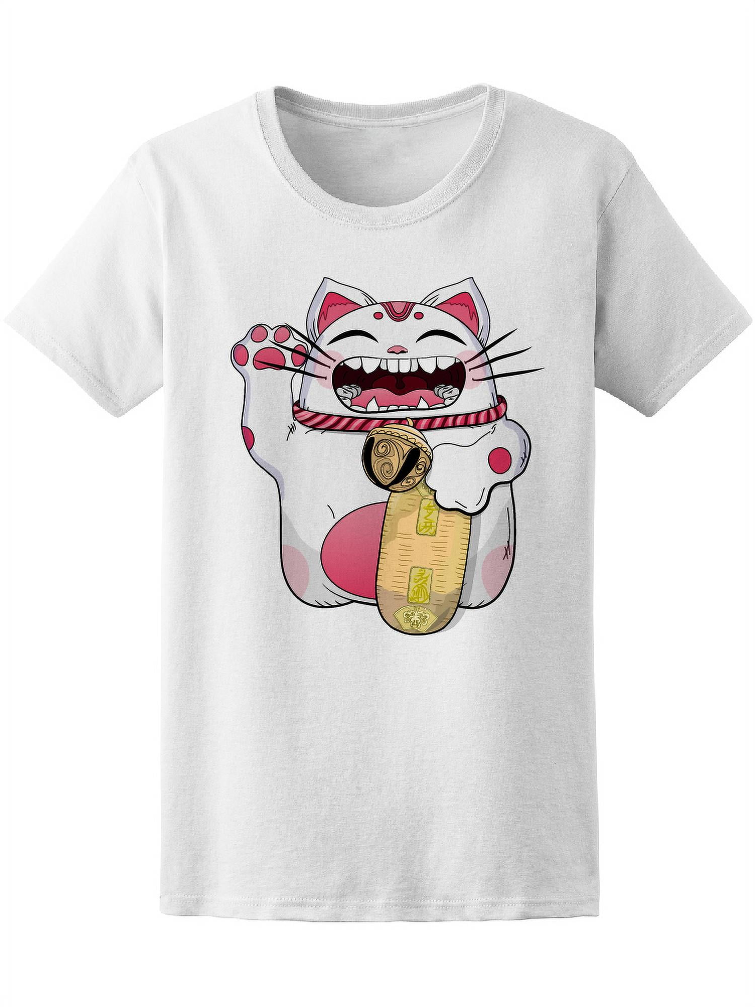 White And Pink Cartoon Cat T-Shirt Women -Image by Shutterstock, Female ...