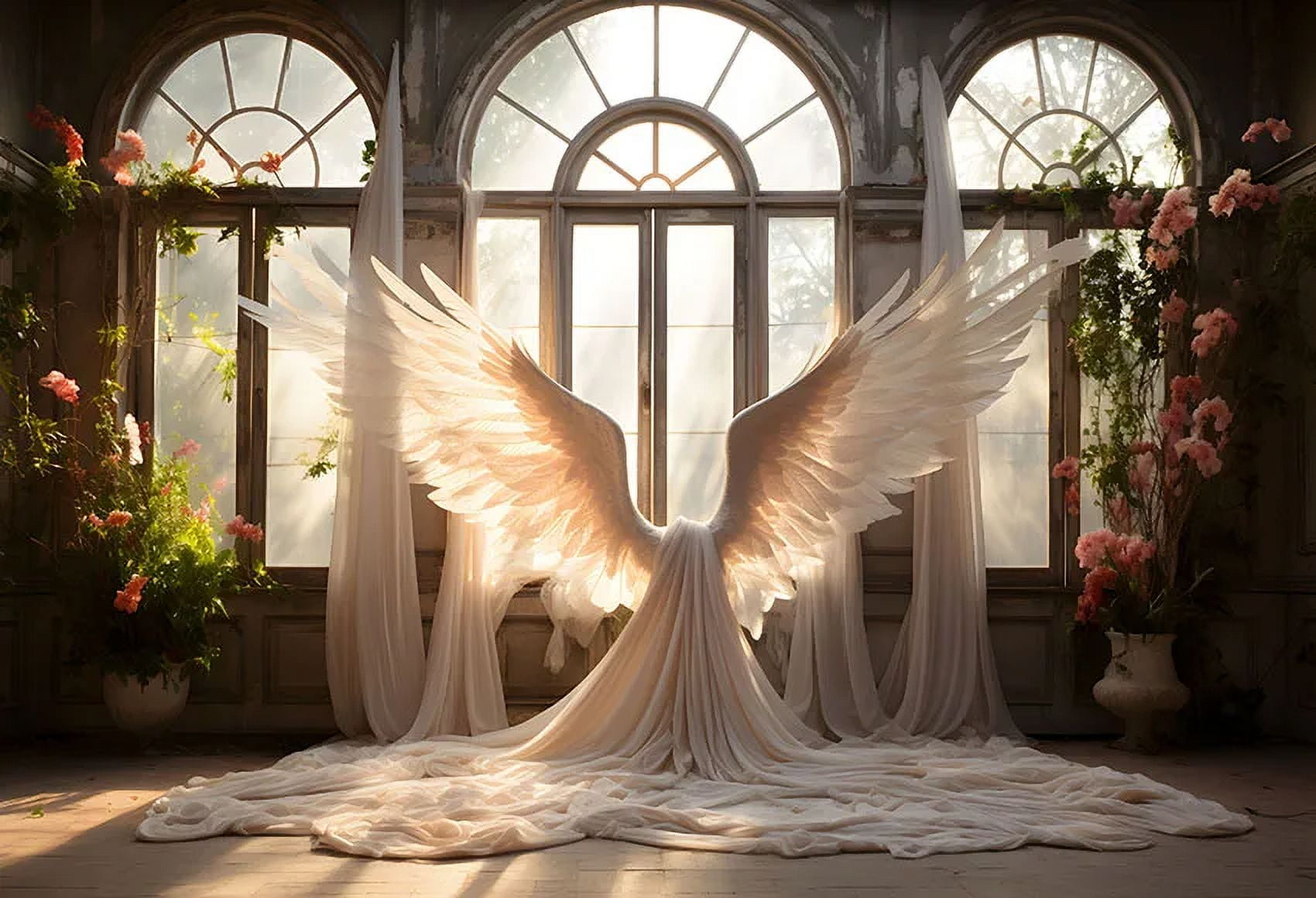 White Angel Wings Window Adult Birthday Wedding Maternity Portrait r ...