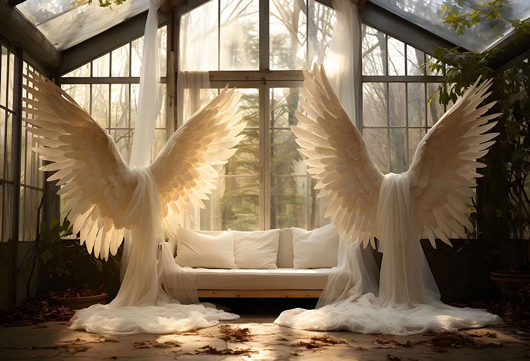 White Angel Wings Window Adult Birthday Wedding Maternity Portrait r ...