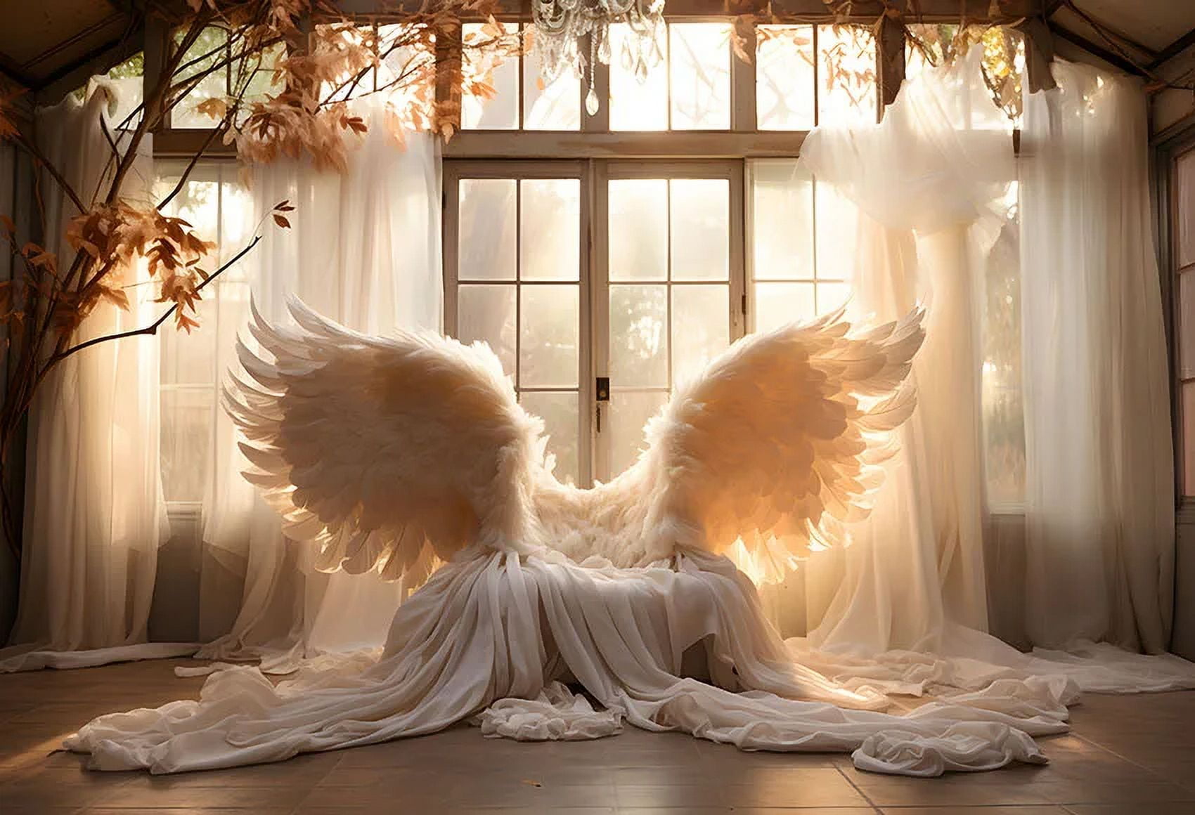 White Angel Wings Window Adult Birthday Wedding Maternity Portrait r ...
