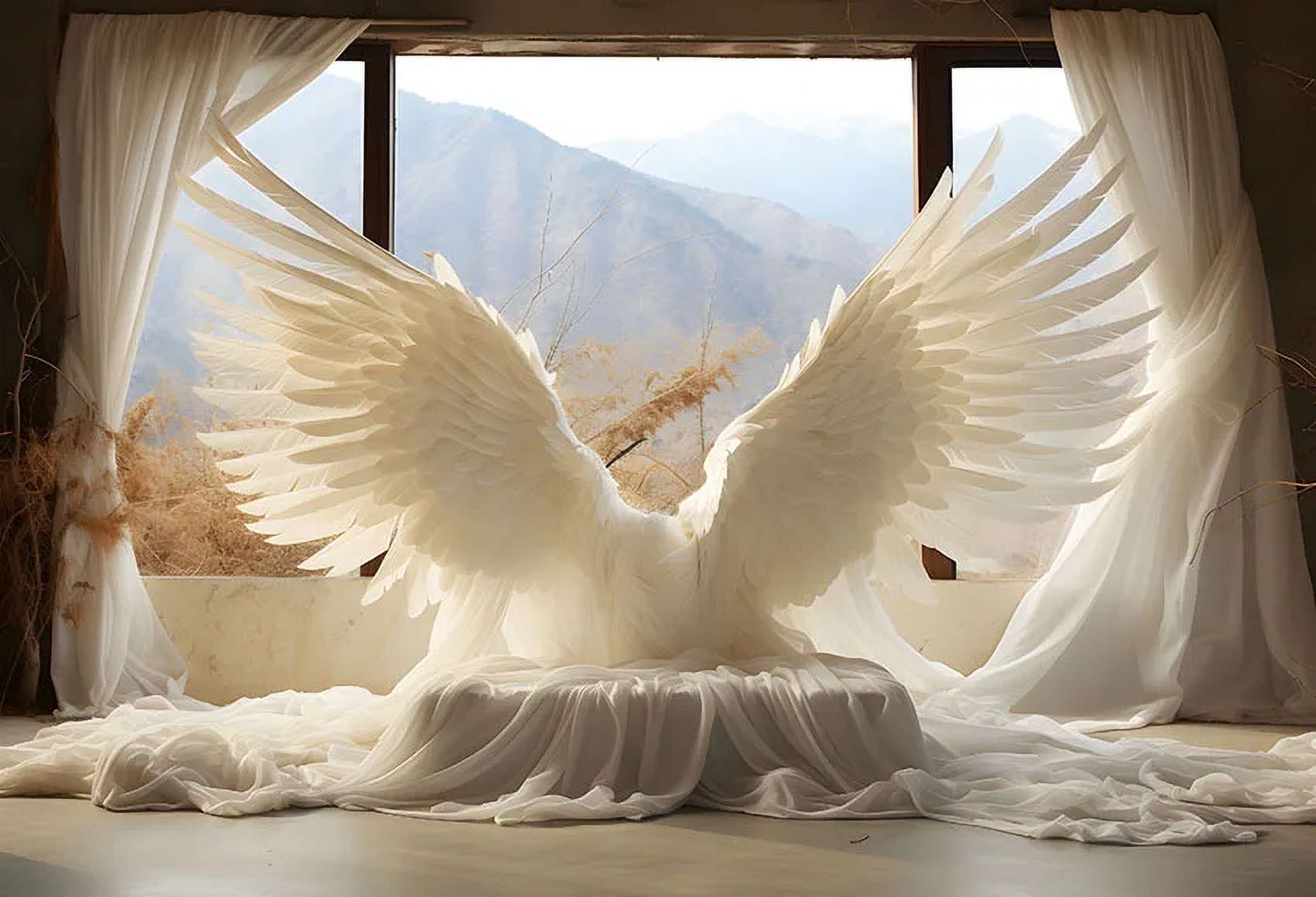 White Angel Wings Window Adult Birthday Wedding Maternity Portrait r ...