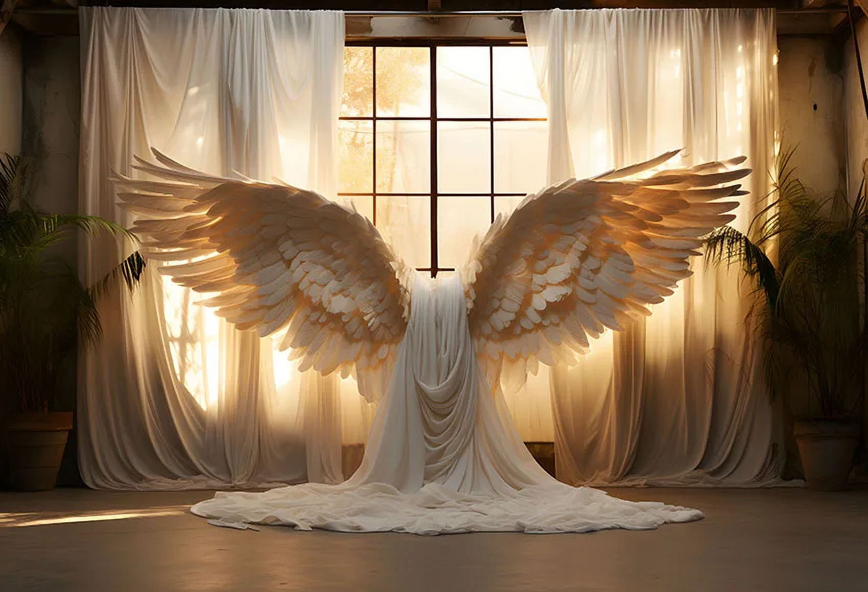 White Angel Wings Window Adult Birthday Wedding Maternity Portrait r ...