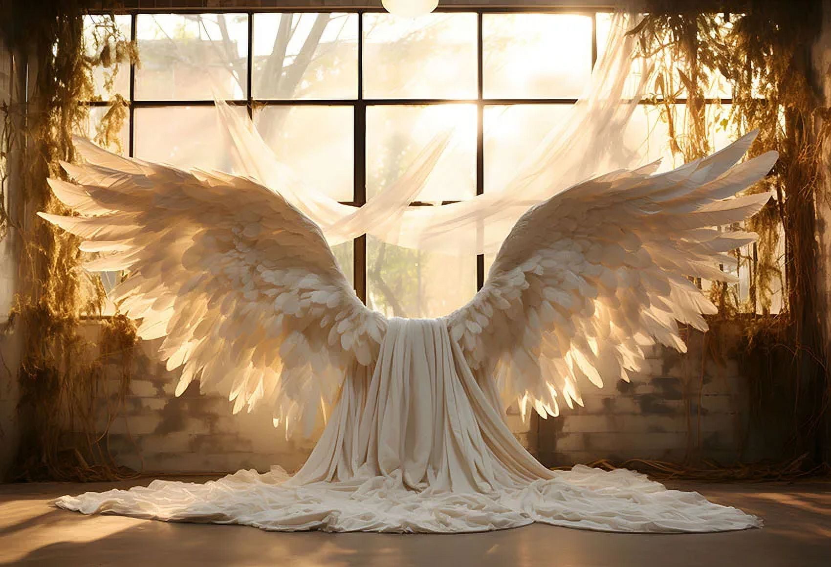 White Angel Wings Window Adult Birthday Wedding Maternity Portrait r ...