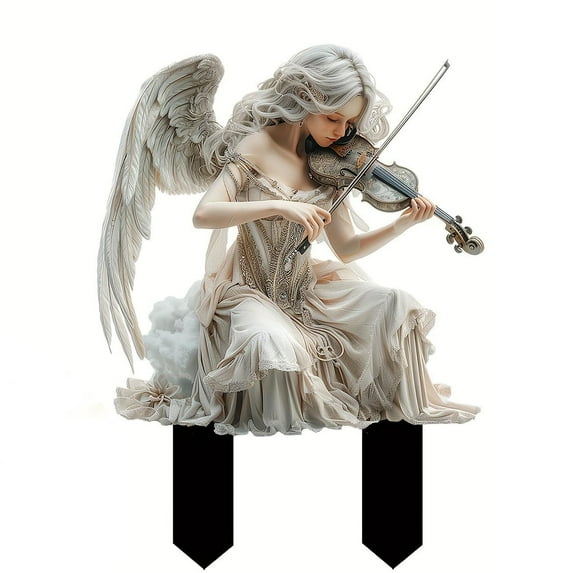 White Angel with Violin Garden Stake – Acrylic Lawn Ornament for Flower ...