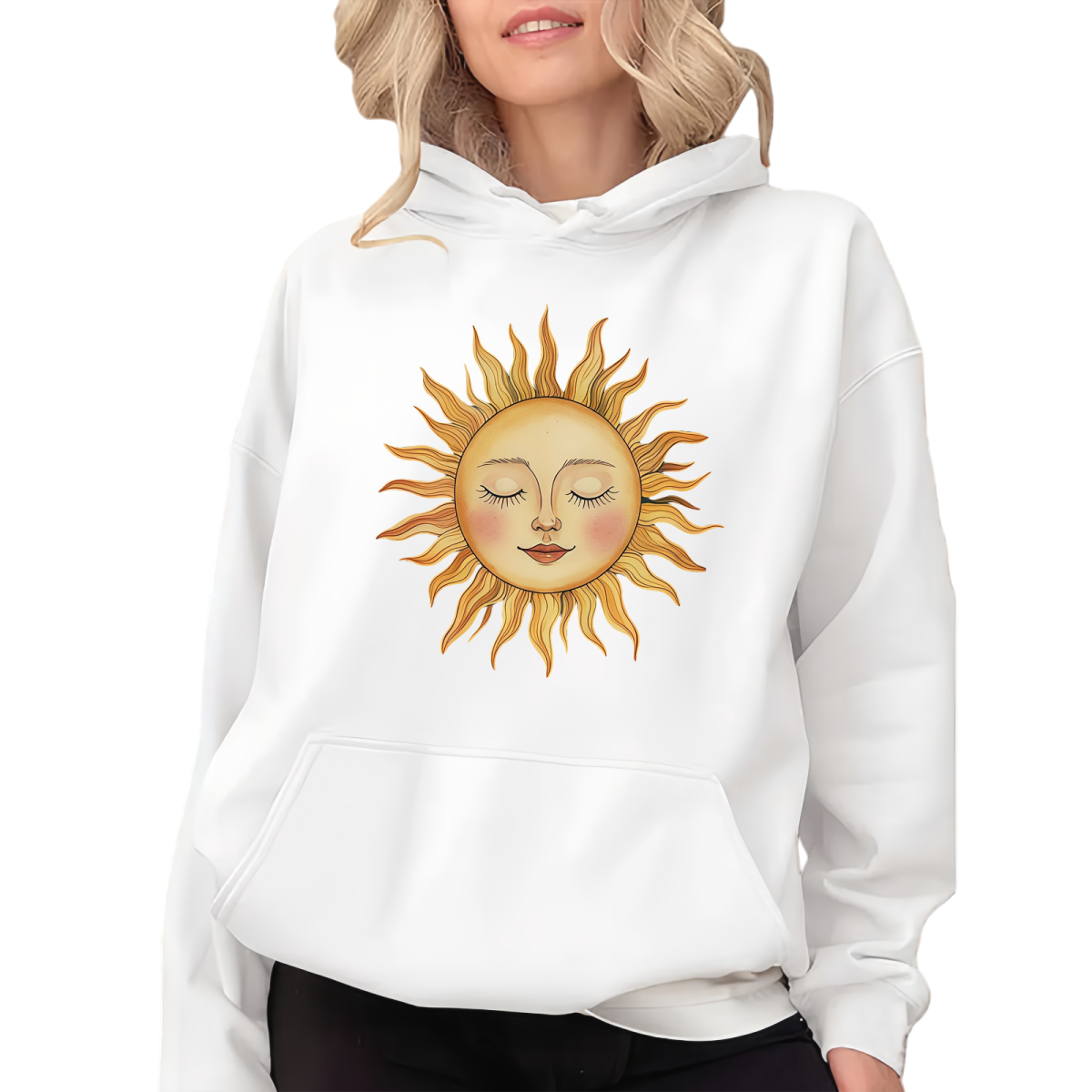 White Anthropomorphic Sun Hoodie Graphic Hoodies Whimsical Celestial ...