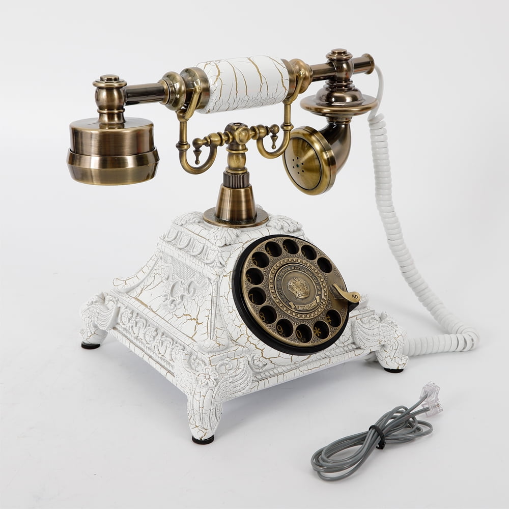 White Antique Luxury Rotary Telephone, Dial Handset Corded Desk Home ...