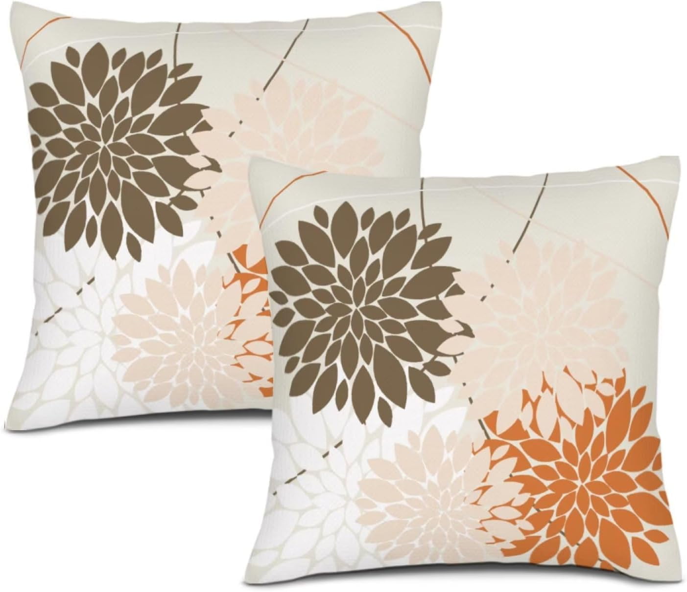 White Apricot Pillow Covers 20x20 Inch Orange Brown Dahlia Flower Print ...