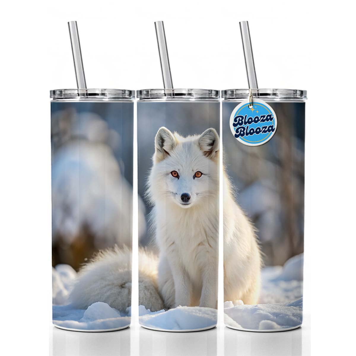 White Arctic Fox In The Snow 20oz Insulated Water Bottle Skinny Tumbler ...