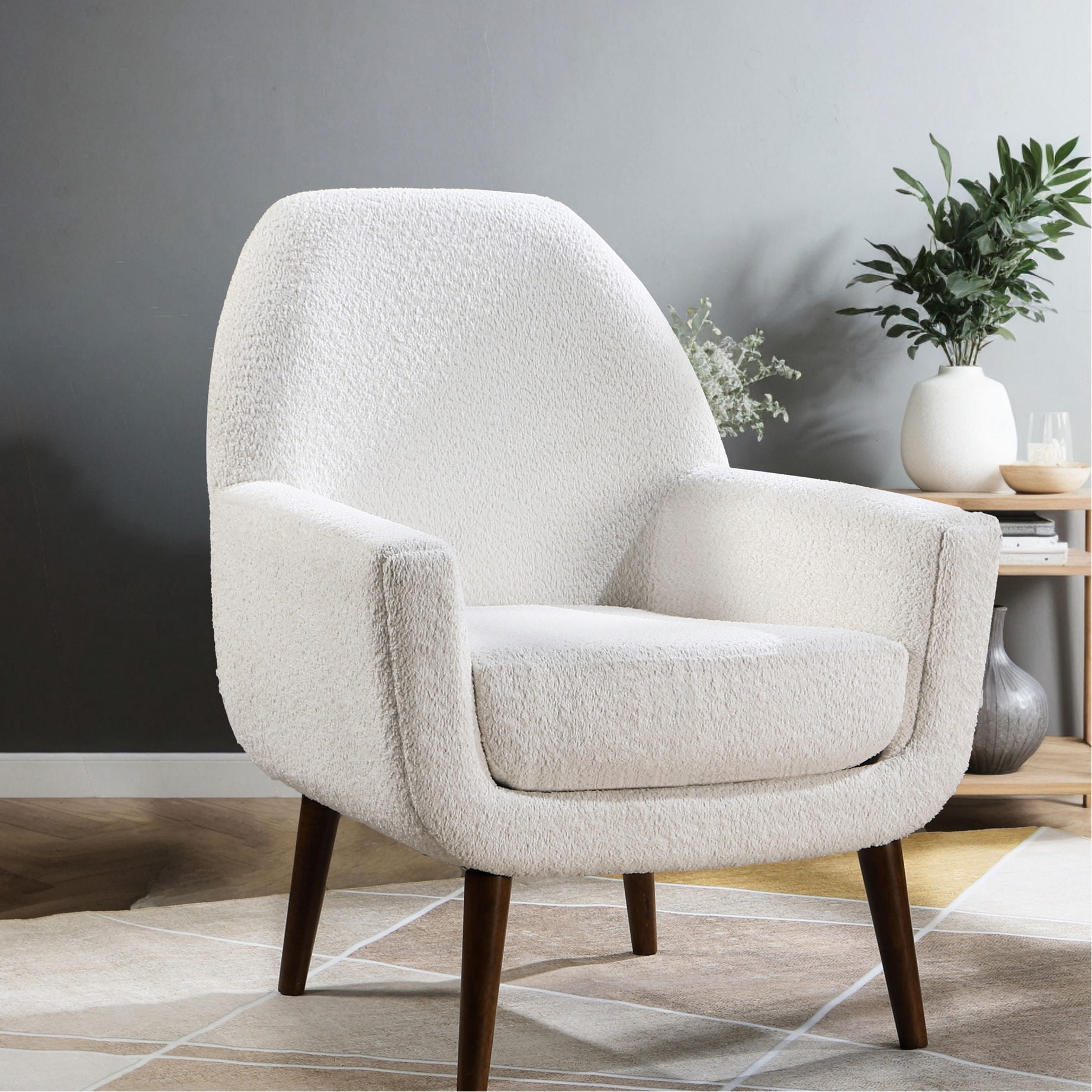 White Arm Chair with Boucle Upholstery | Italian Mid - Century Design ...