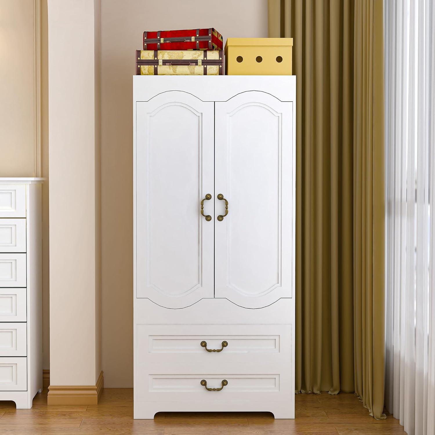 White Armoire Wardrobe Closet with Drawers,Vintage Armoire with ...