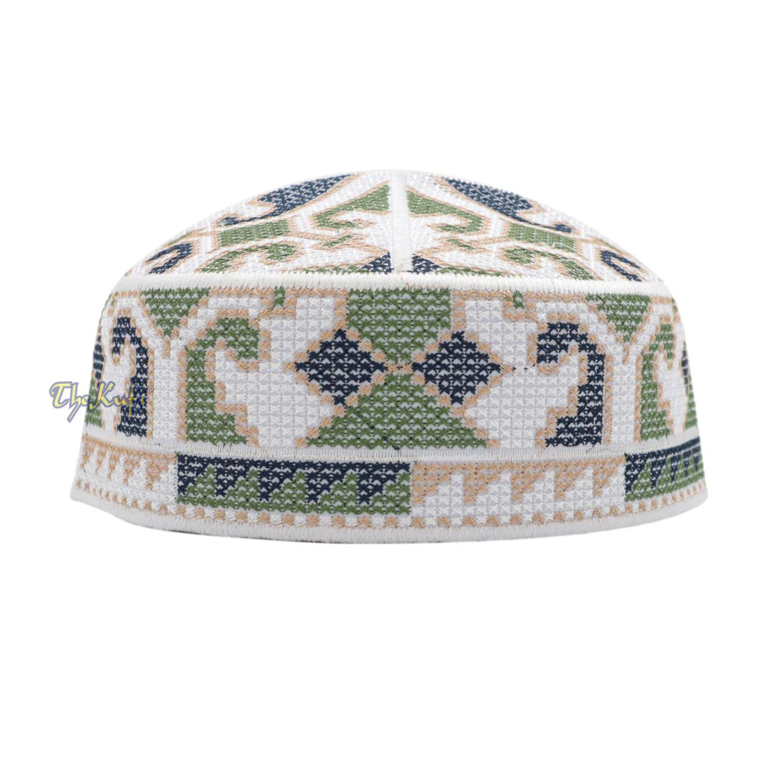 White, Army Green and Navy Blue Haji Alay Motif Embroidery Pakistani ...