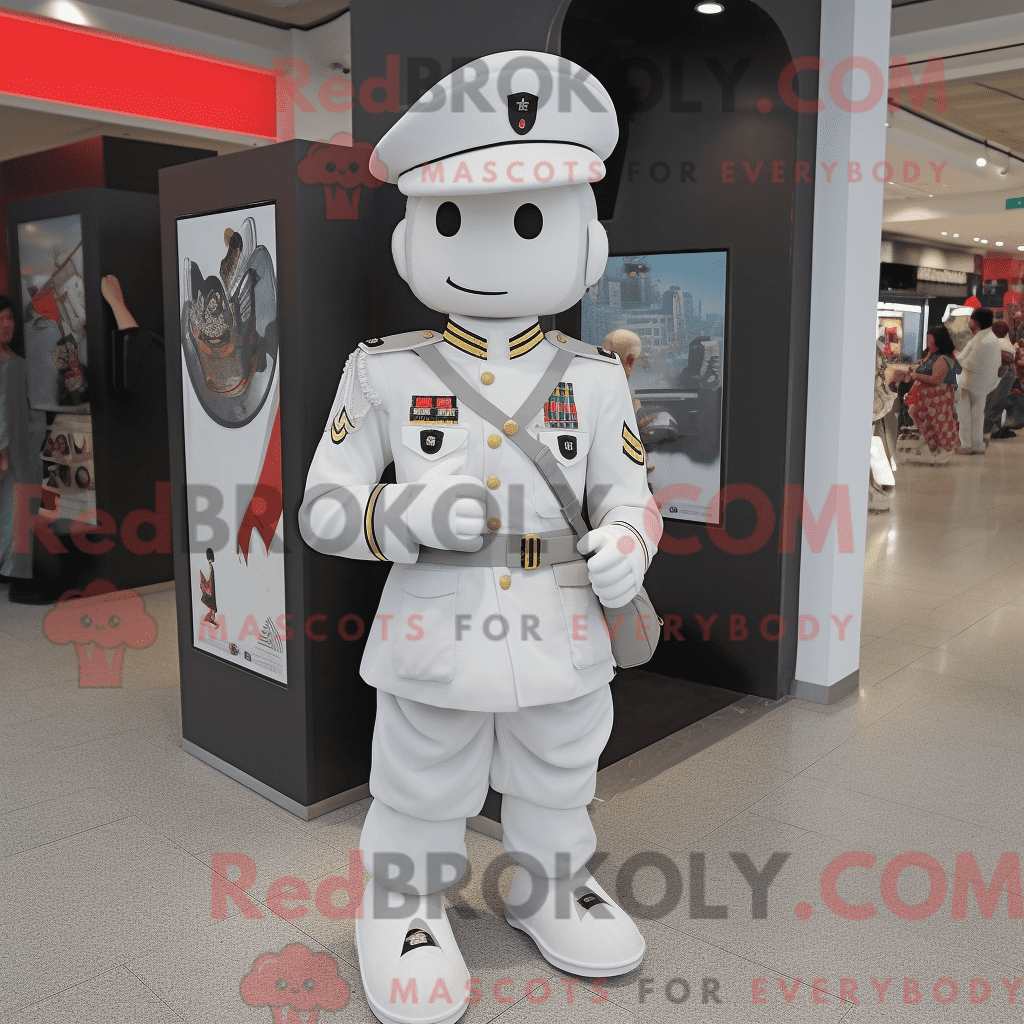 White Army Soldier REDBROKOLY mascot costume character dressed with a ...