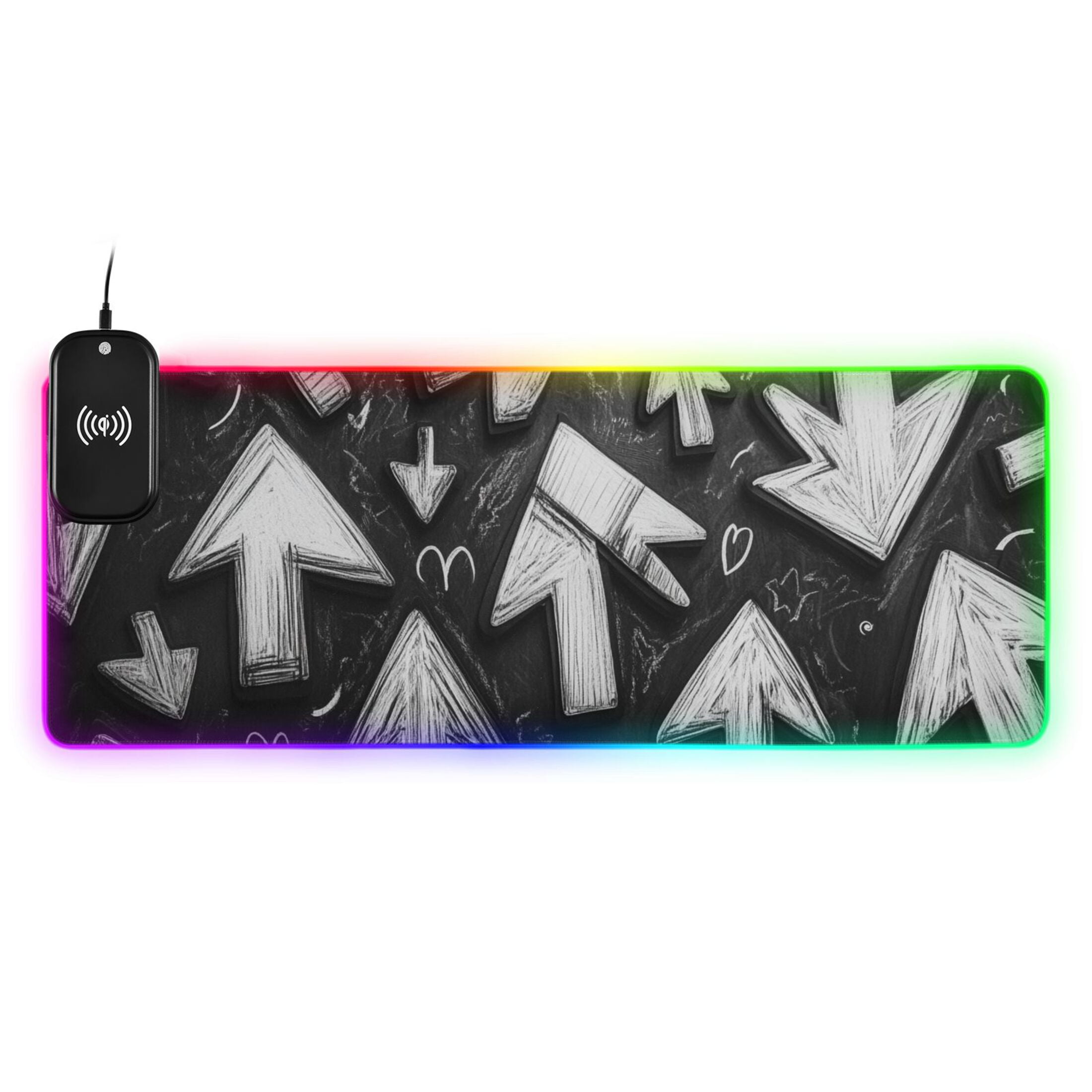White Arrowhead Graffiti Wireless Charging RGB Gaming Mouse Pad Large ...