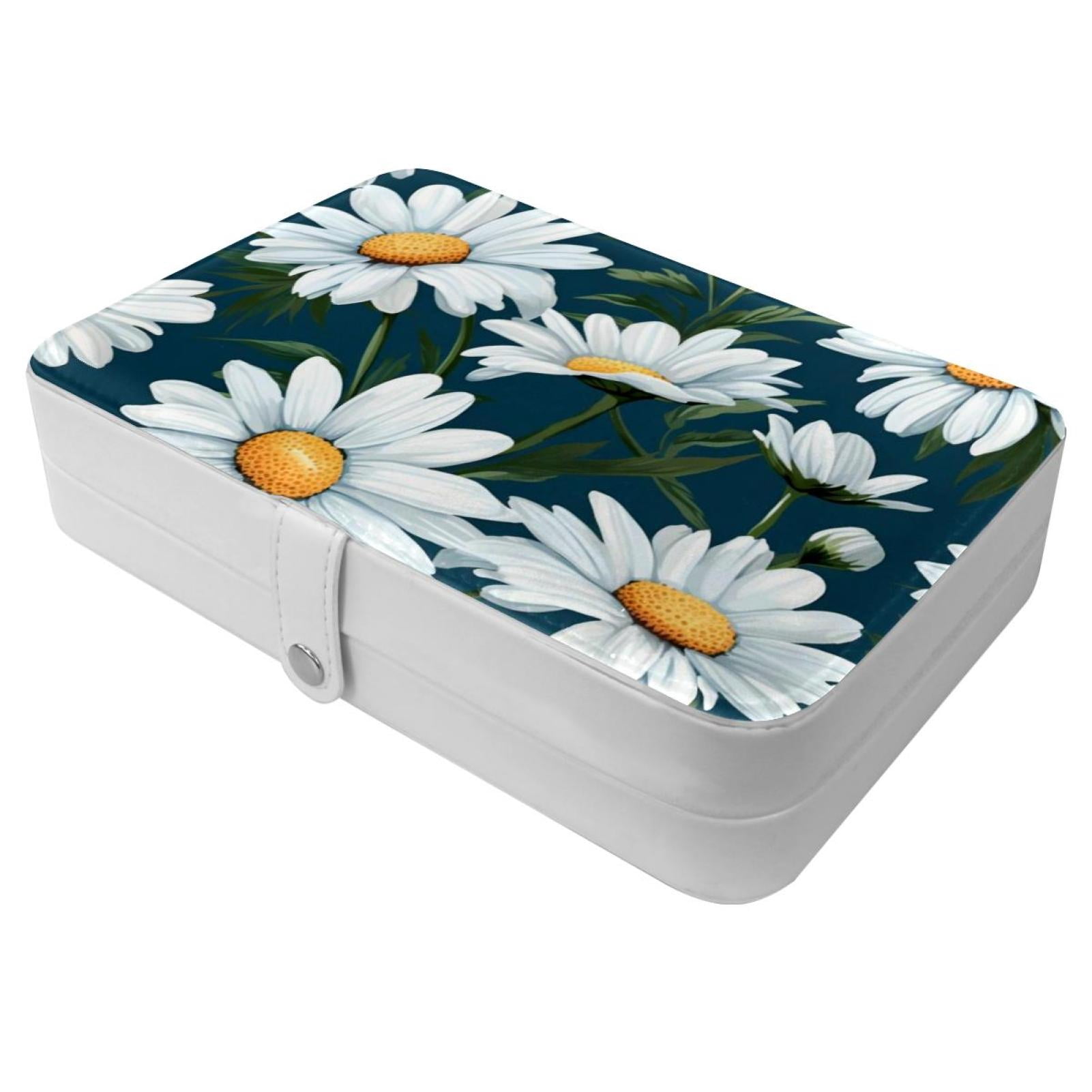 White Art Daisy Travel Jewelry Box - Compact and Portable - Ideal ...