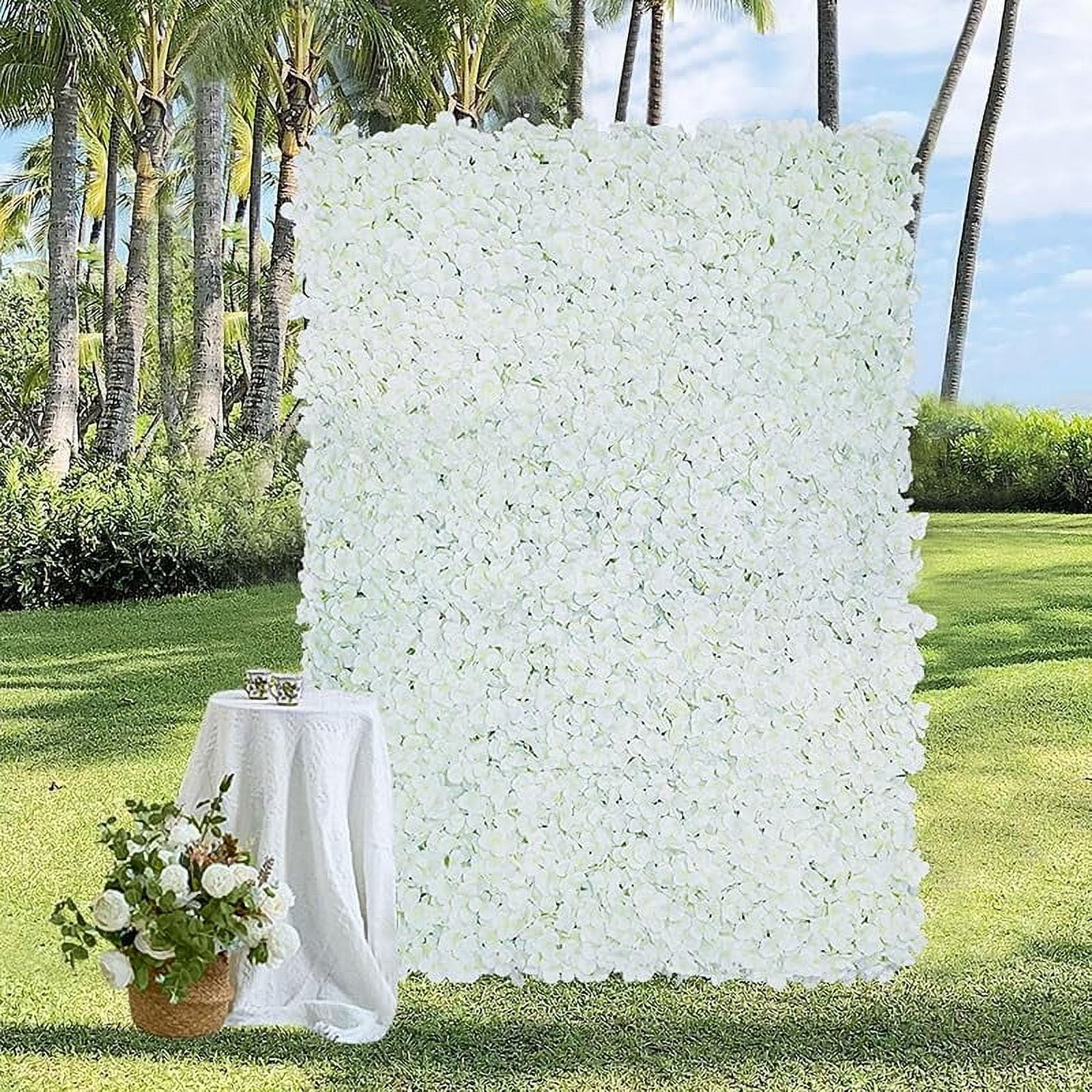 White Artificial Floral Backdrop Wall Panels 7ft x 4.6ft Silk Hydrangea ...