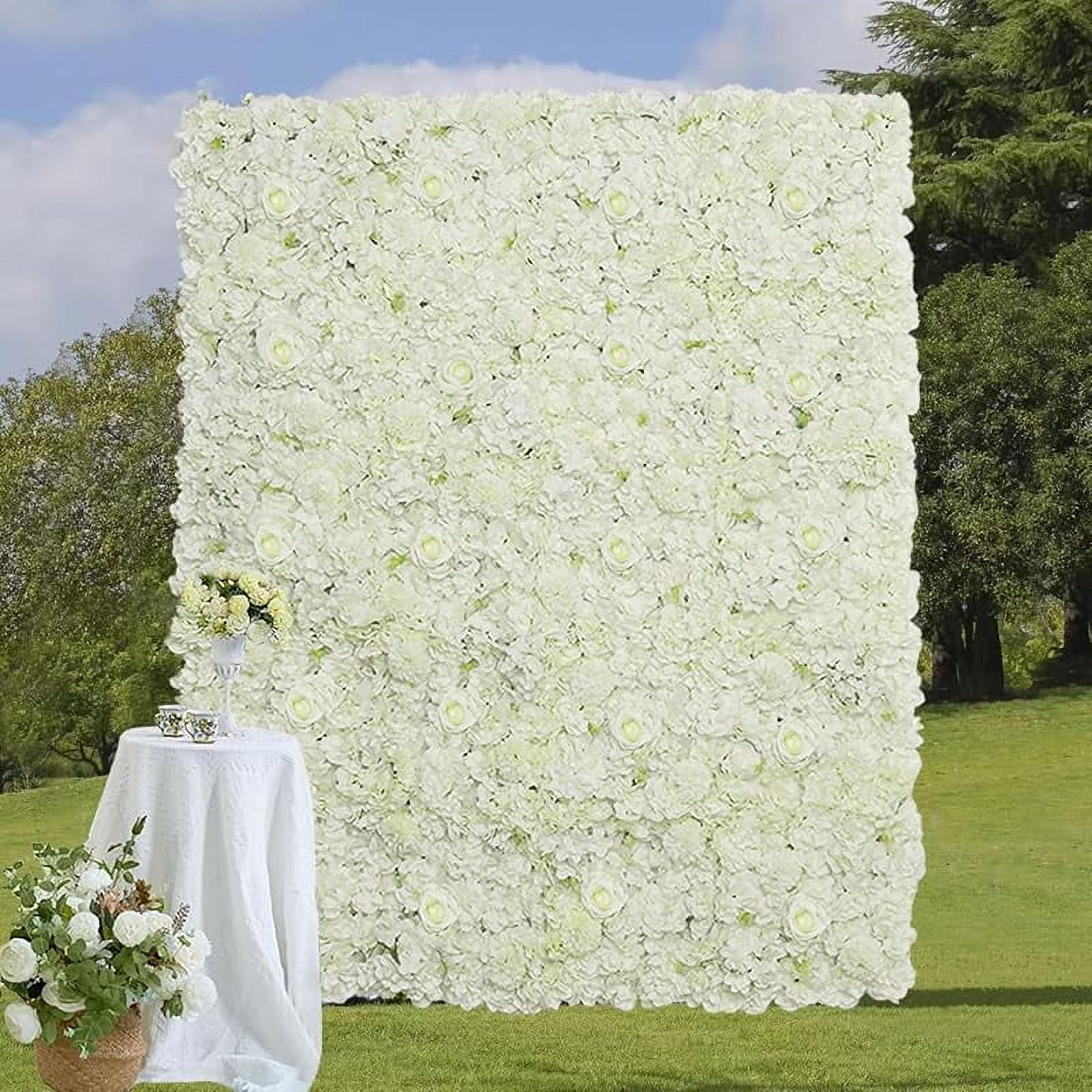 White Artificial Flower Wall Backdrop: 7.5ftx3.74ft Roses Wall ...