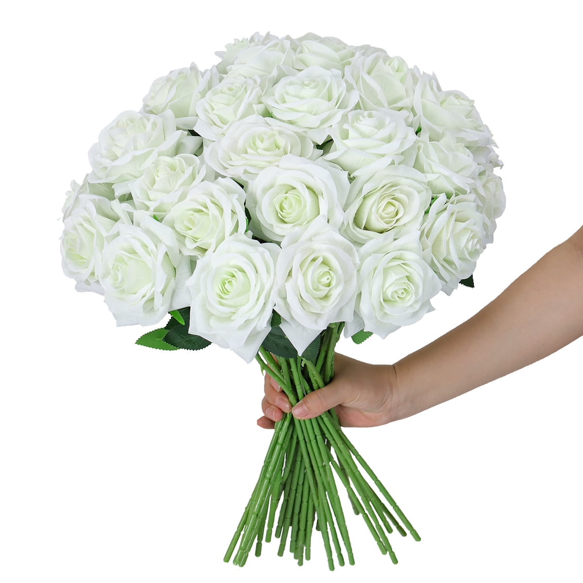 White Artificial Roses Silk Flowers 40pcs Long Stem Fake Flower for DIY ...