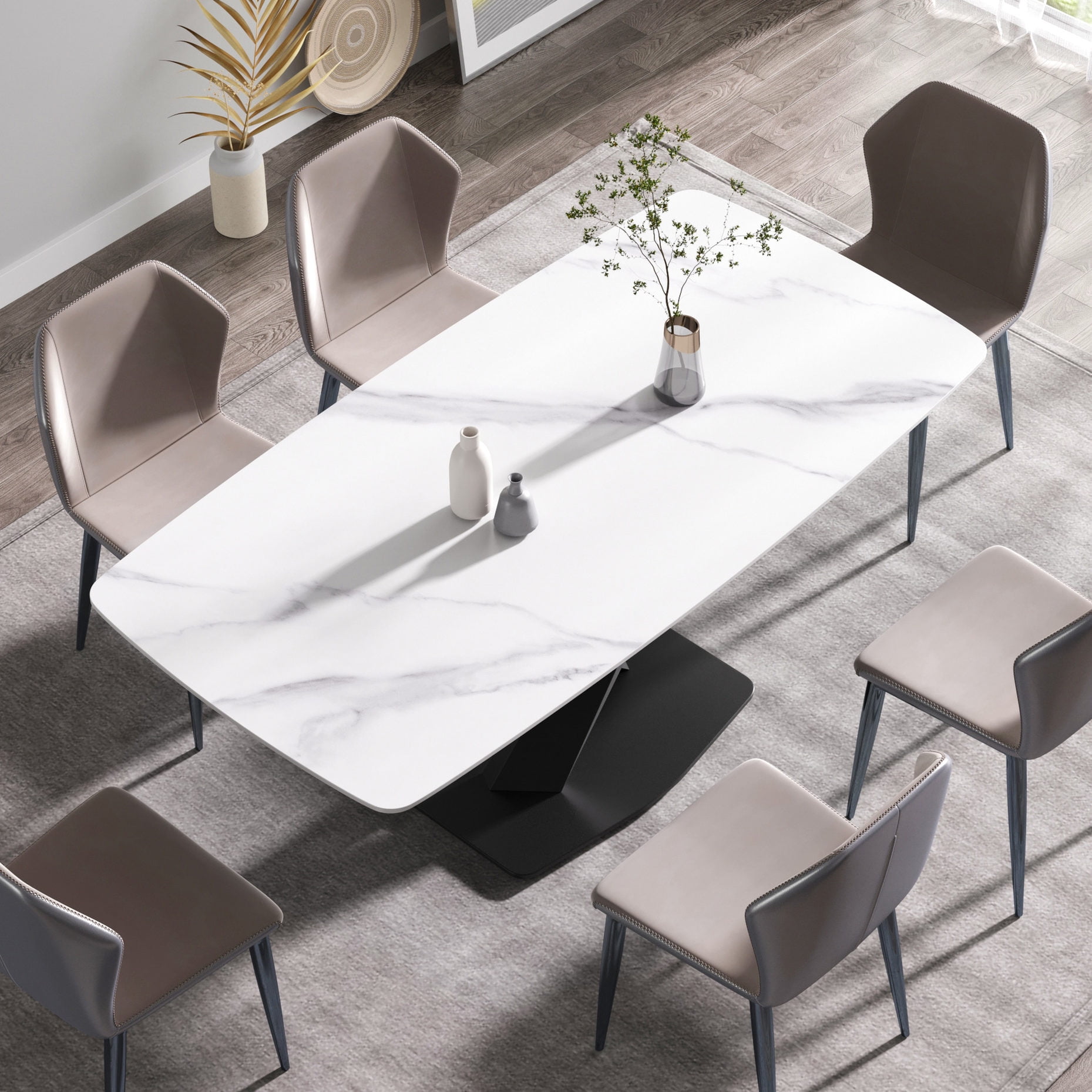 White Artificial Stone Rectangular Table | For Family and Friends Dining | Sintered Stone and X ...