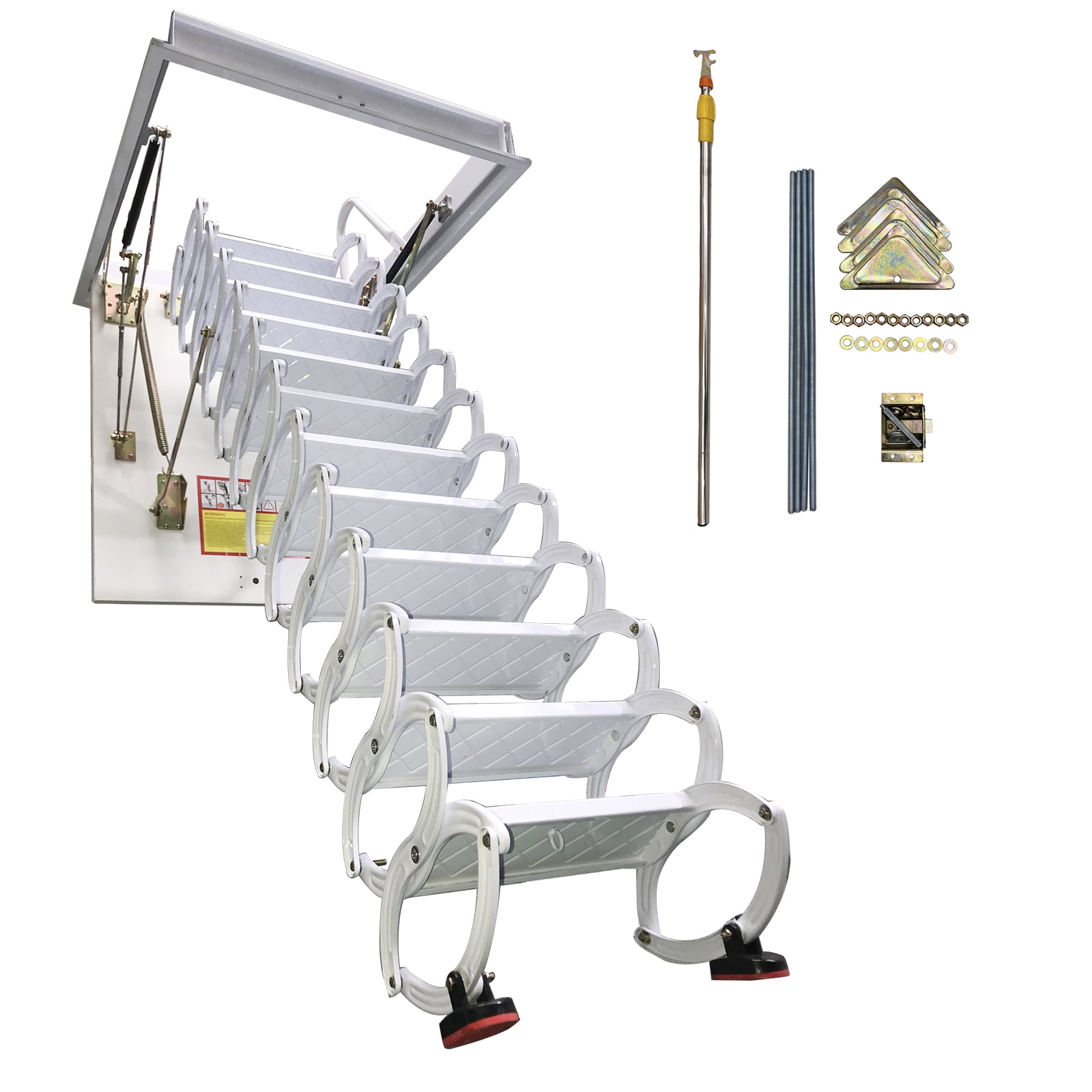 White Attic Loft Extension Ladder Carbon Steel Pull Down Retractable ...