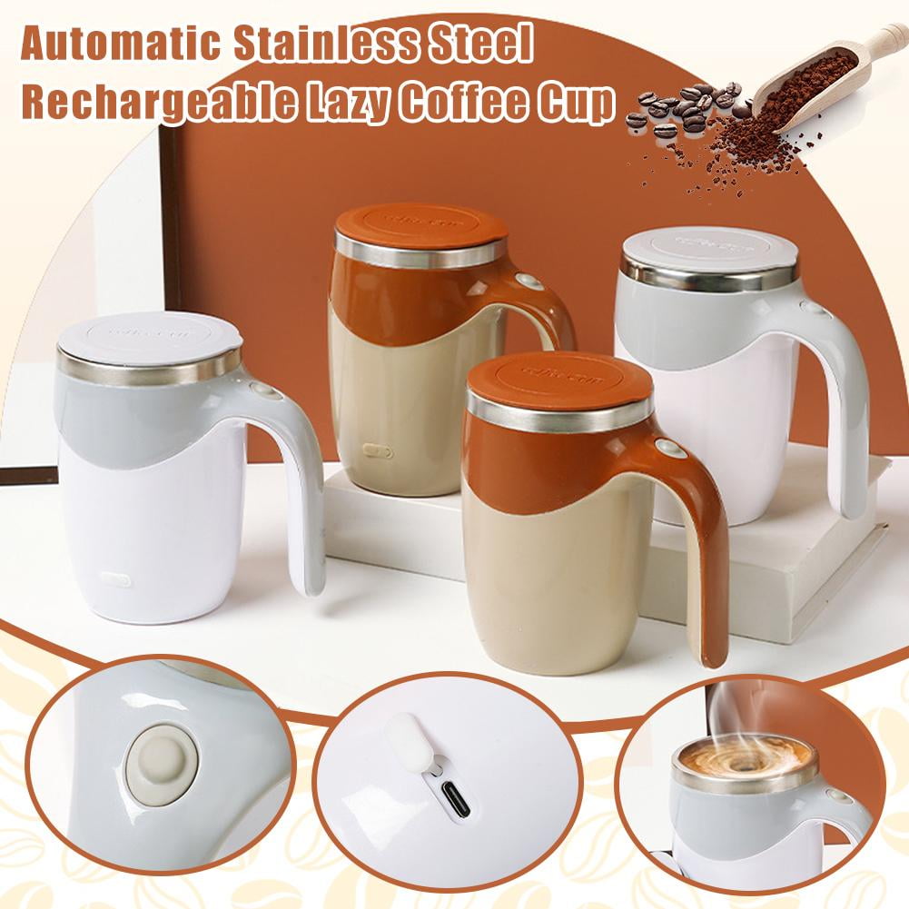 White Automatic Stirring Cup Stainless Steel Rechargeable Lazy Coffee ...