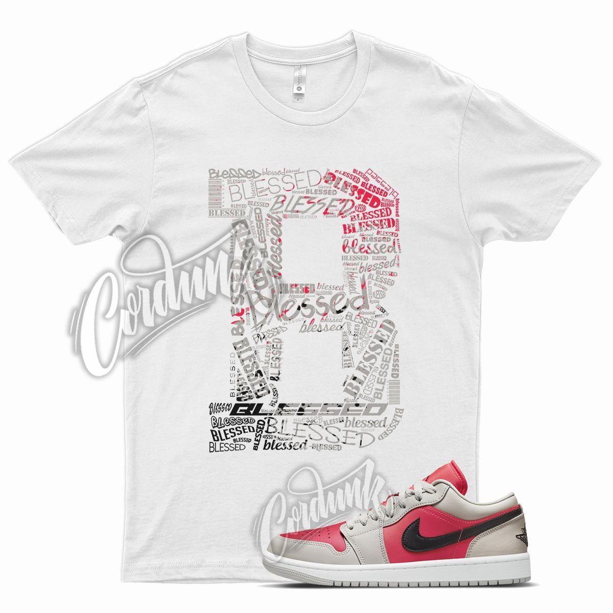 White BLESSED T Shirt for Air J1 1 Low Light Iron Ore Siren Red Black ...