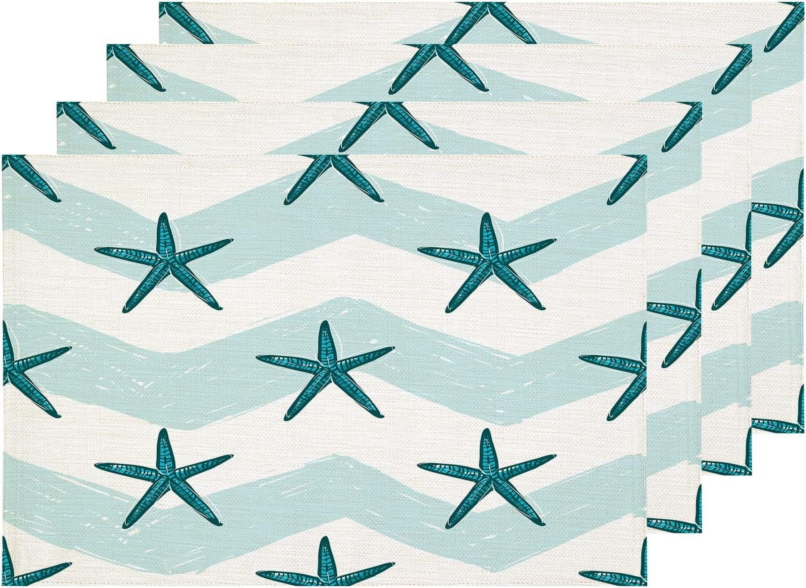 White Background Big Starfish Placemats, Nautical Agate Green Ripple ...