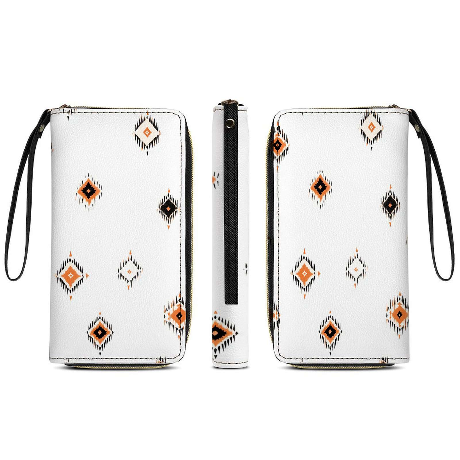 White Background Orange Diamonds Long Wallets For Women PU Leather ...