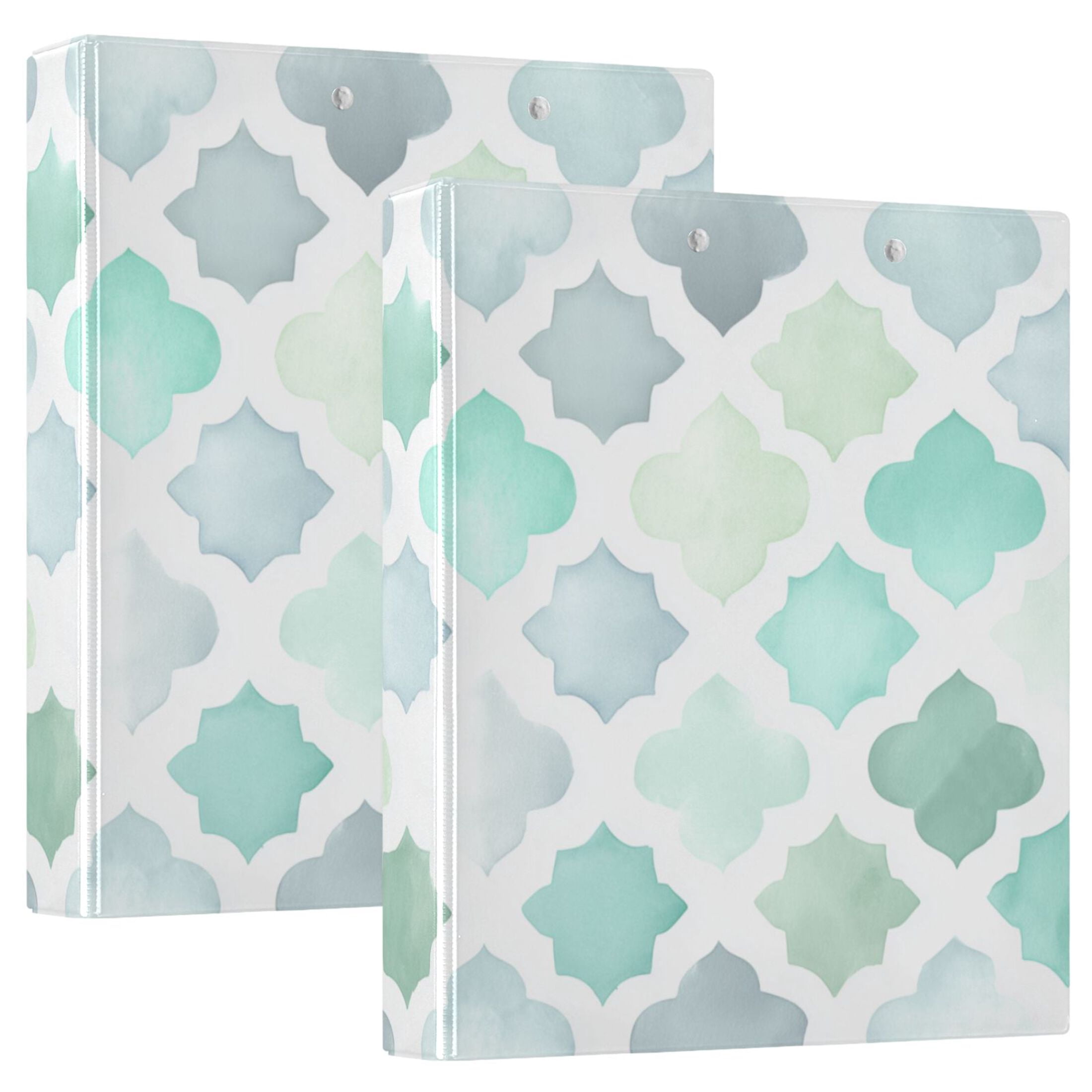 White Background with Mint Green Pattern Round Ring Binder 3 Rings 1.5 ...