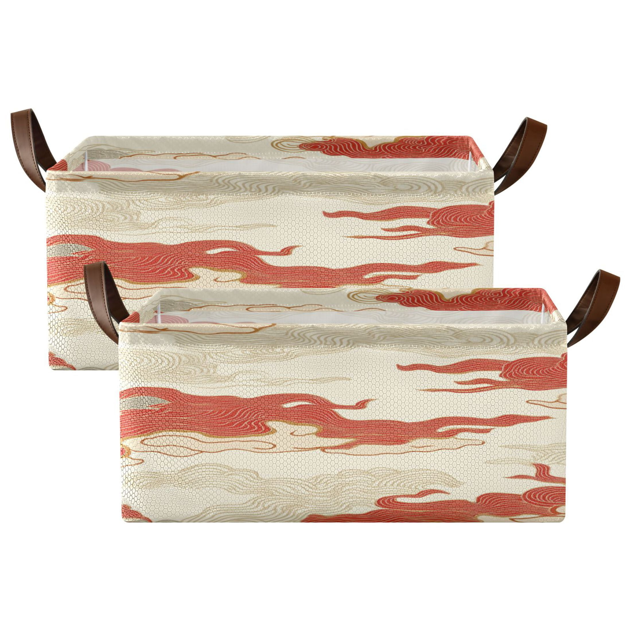 White Background with Red Dlouds Shelf Baskets Set of 2 Foldable Metal ...