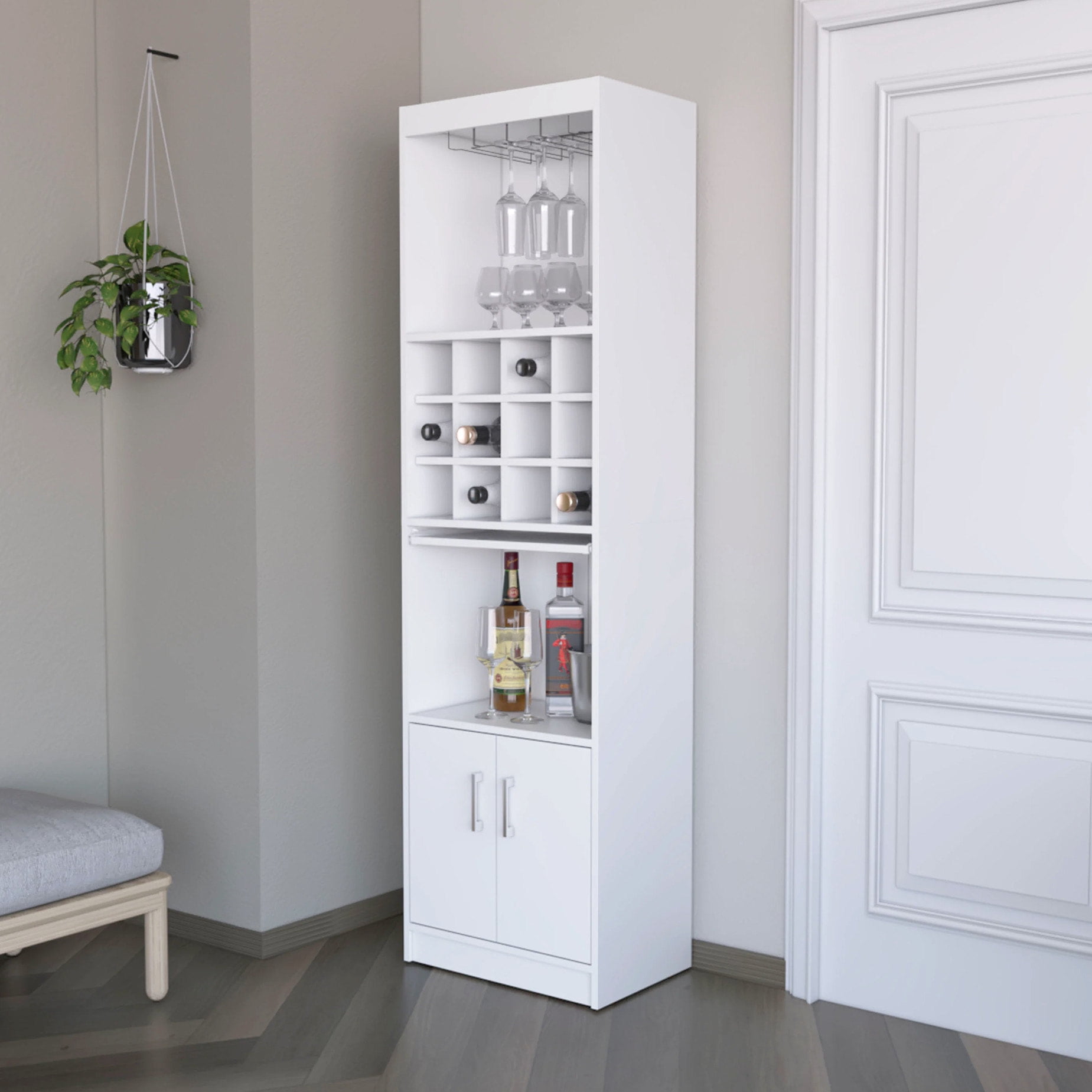 White Bar Cabinet | Built - in Wine Storage for Easy Access | High ...