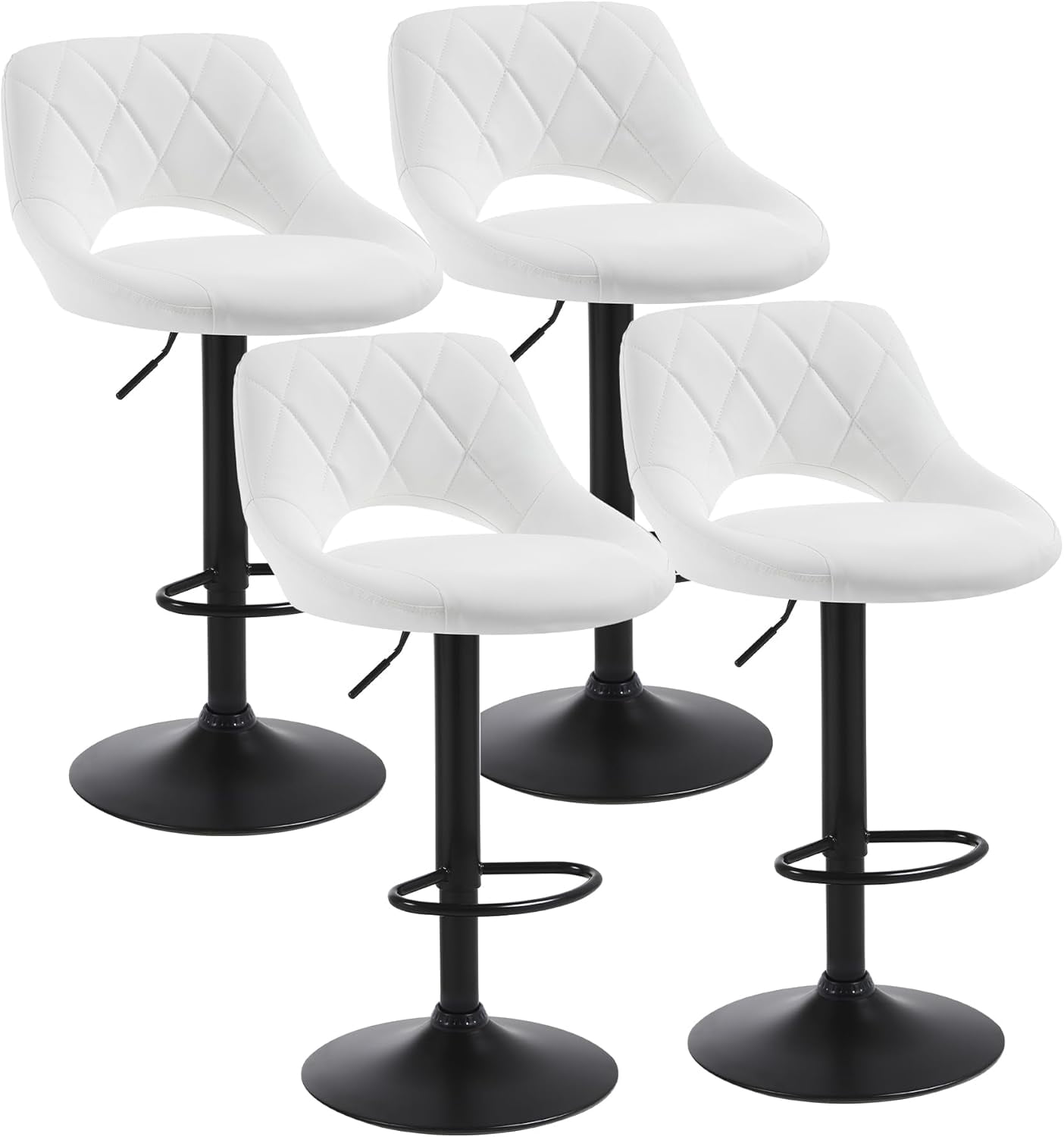 White Bar Stools Set of 4, Modern Swivel Bar Chairs, Adjustable Faux ...