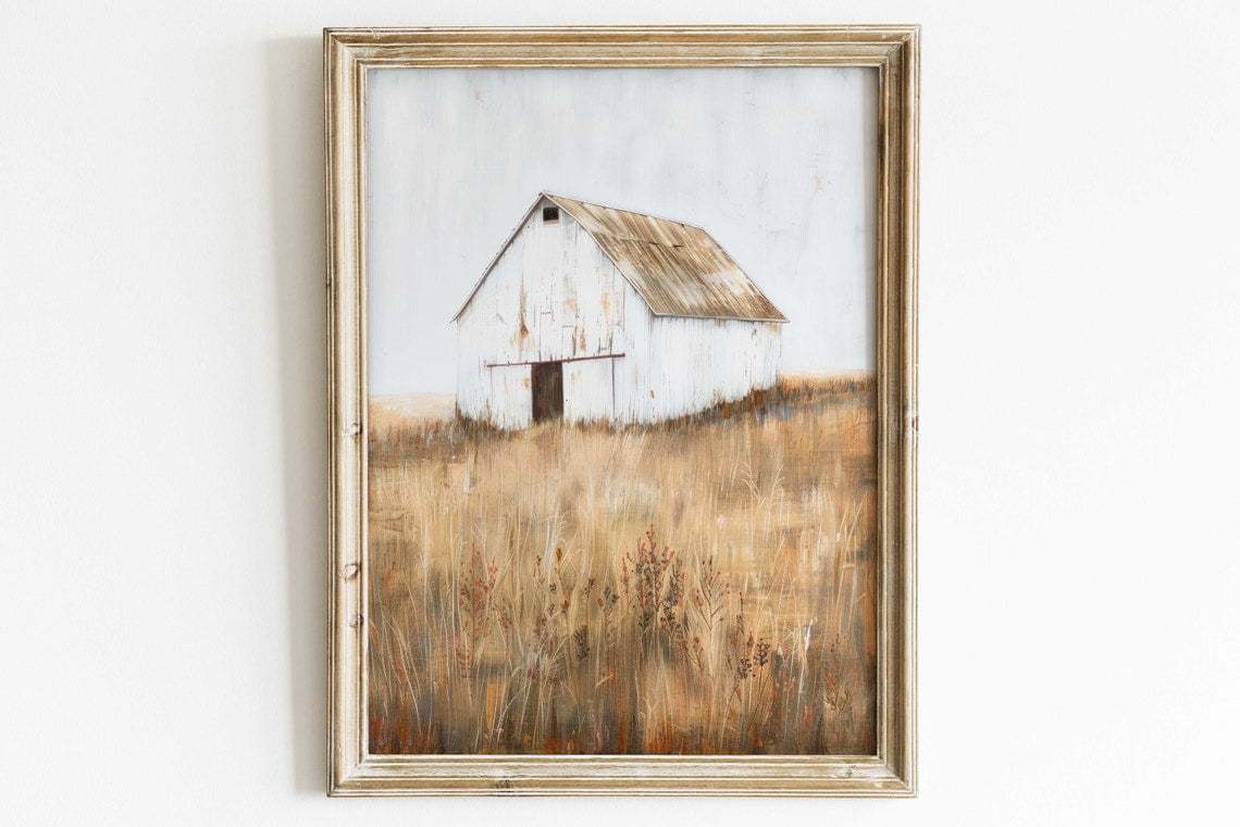 White Barn Poster Modern Farmhouse Countryside Art V2, Unframed Canvas ...