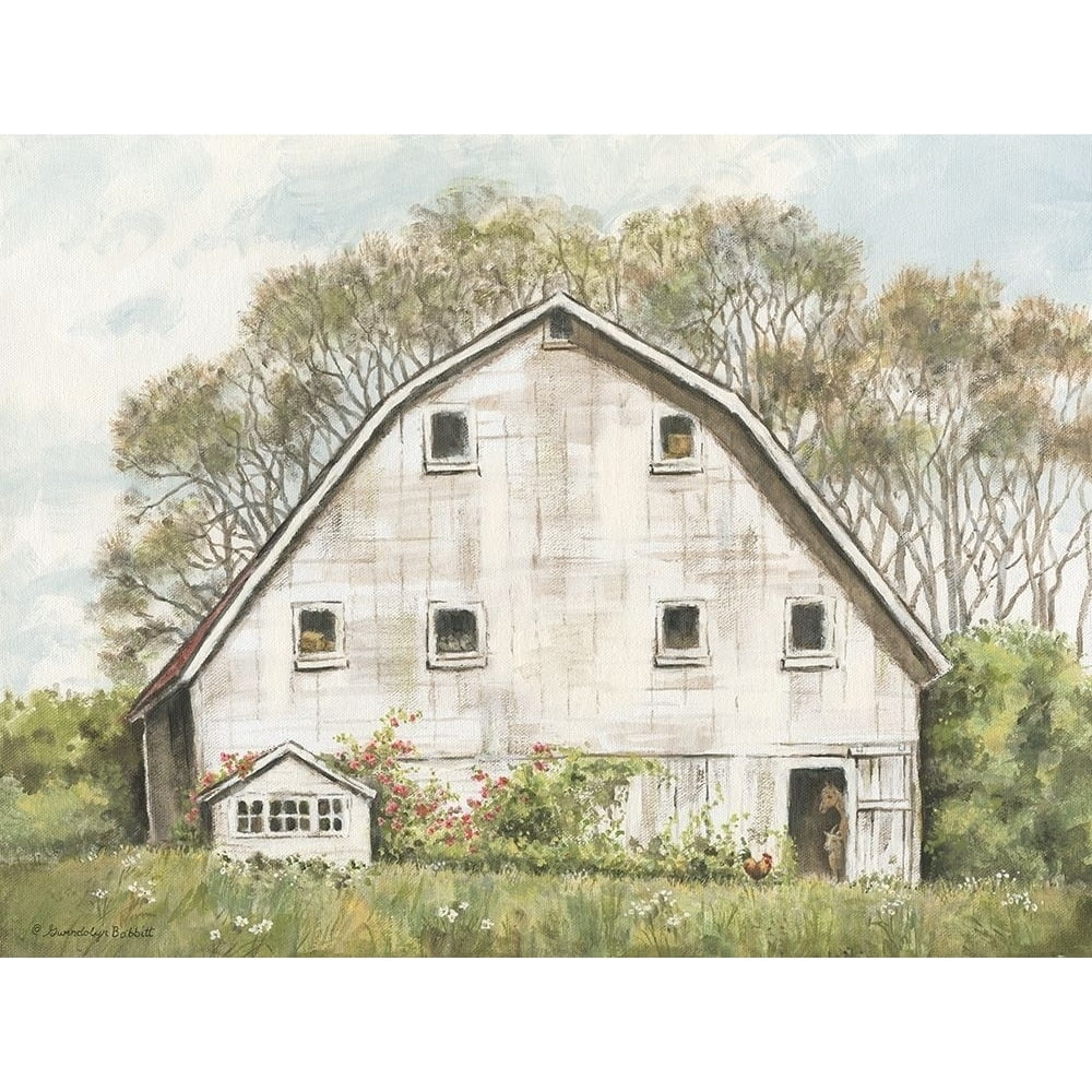 White Barn and Roses Poster Print by Gwendolyn Babbitt - Walmart.com