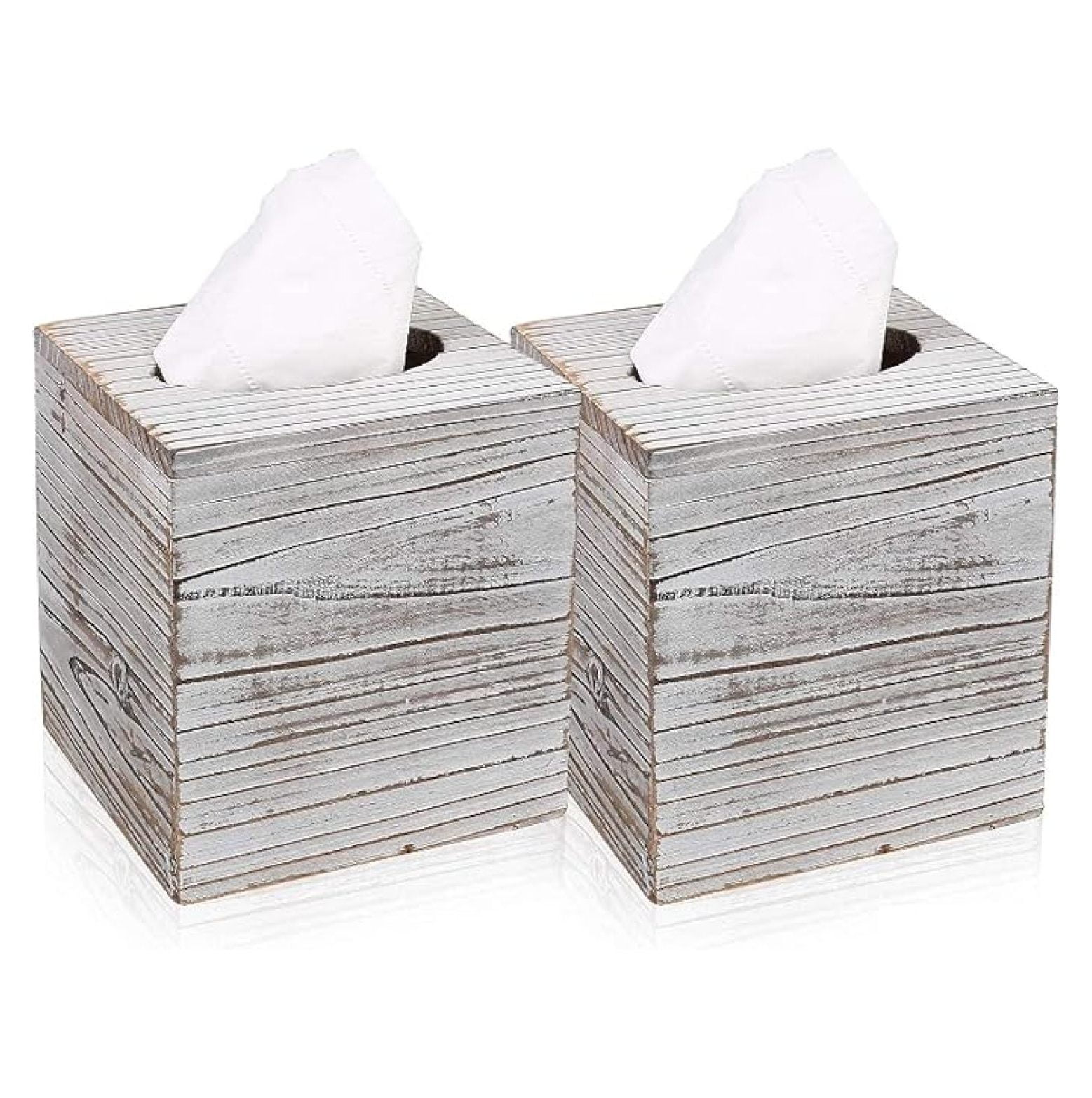 White Barnwood Tissue Box Cover: 2 Pack Tissue Box Holder Includes ...