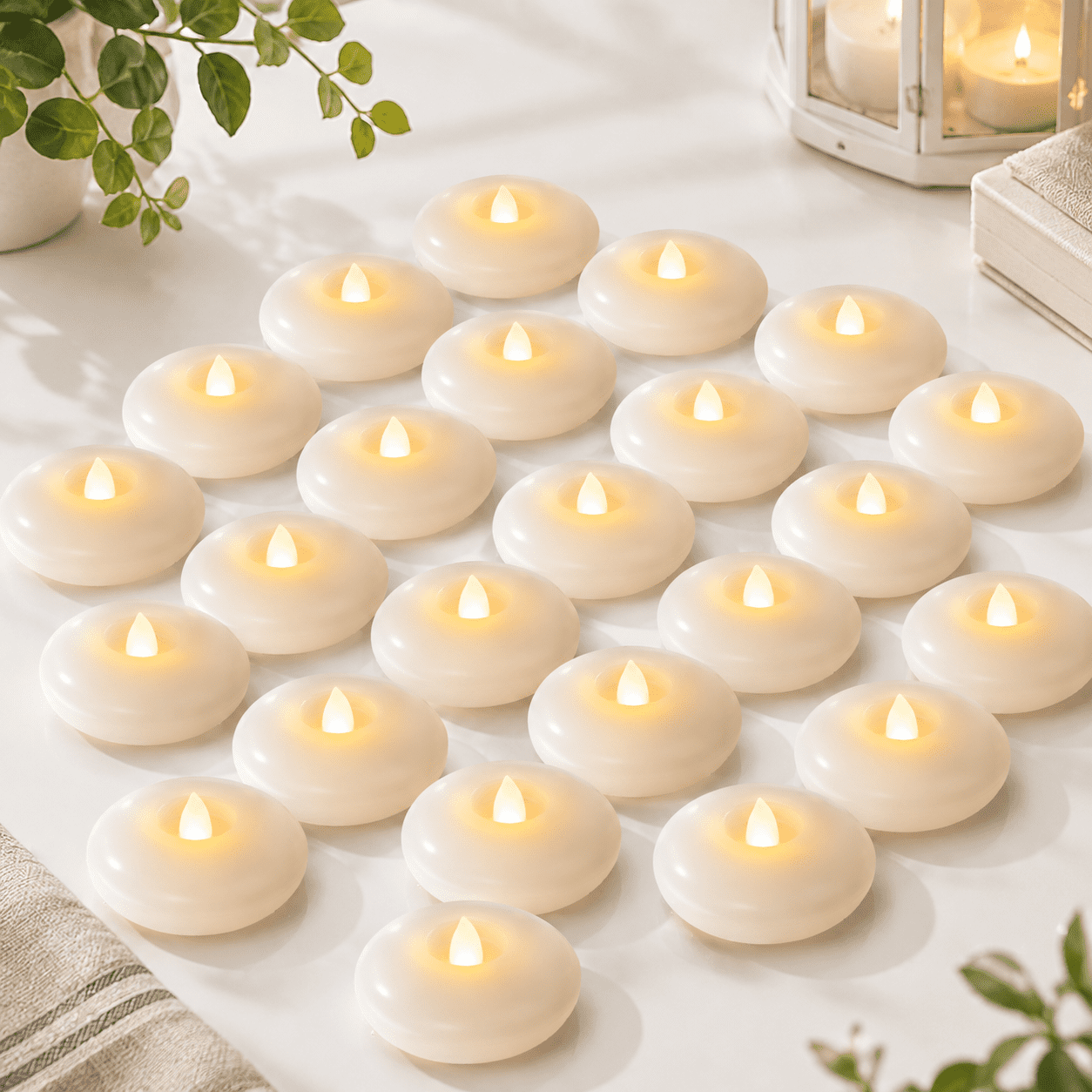 White Base 24 Pack 3 Inch Waterproof Floating LED Tealight Candles ...