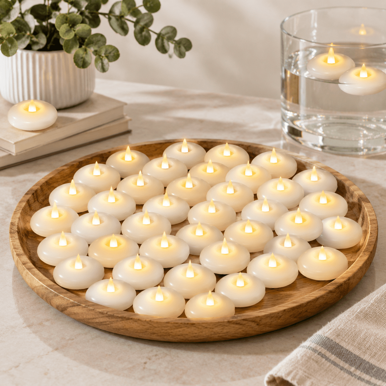 White Base 48 Pack 3 Inch Waterproof Floating LED Tealight Candles ...