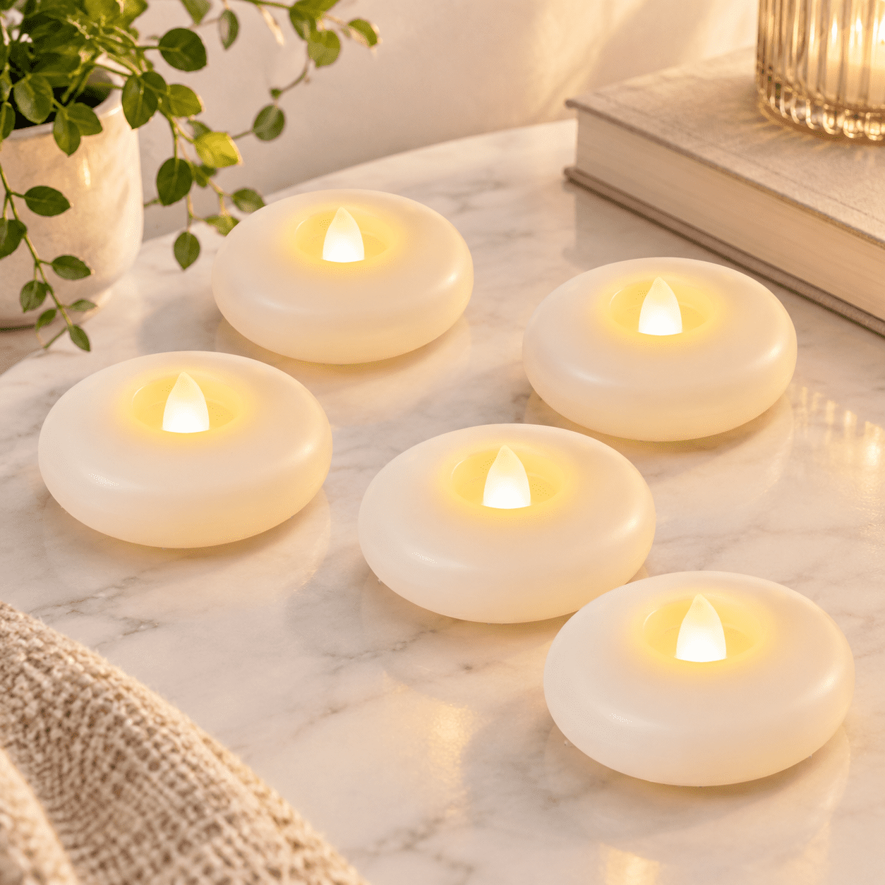 White Base 6 Pack 3 Inch Waterproof Floating LED Tealight Candles ...