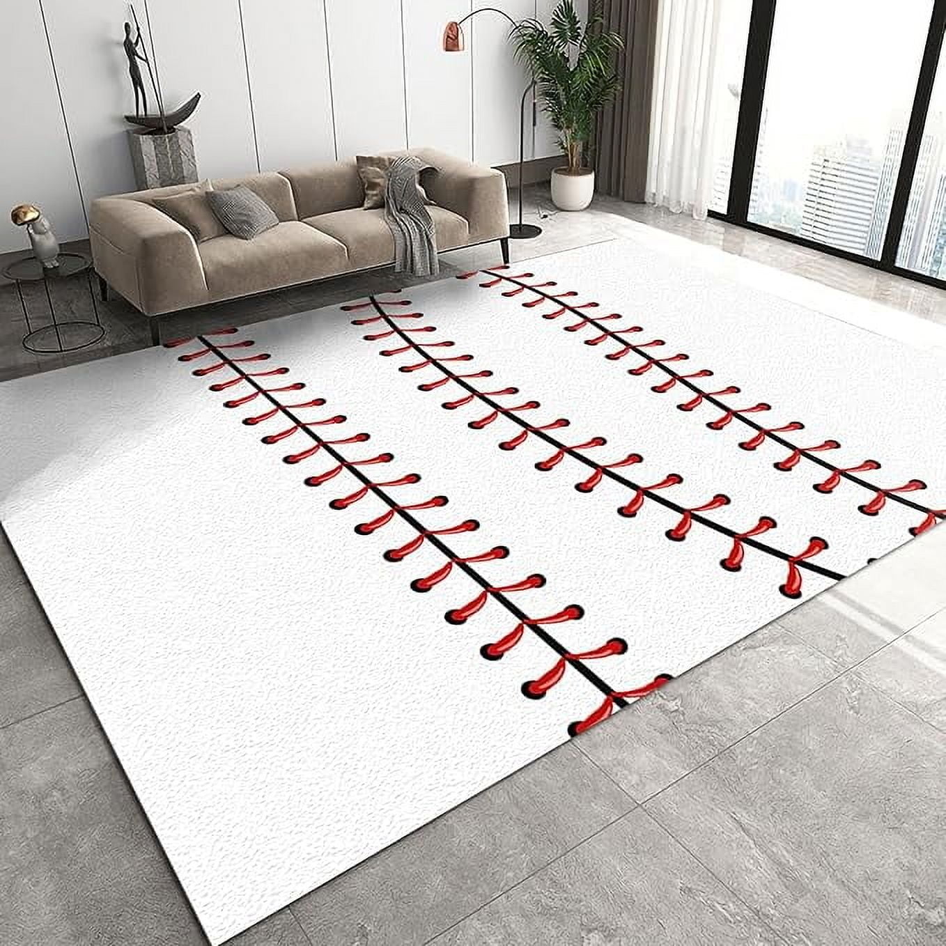 White Baseball Area Rugs, Sports Outdoor Carpet, Easy Clean Carpet ...