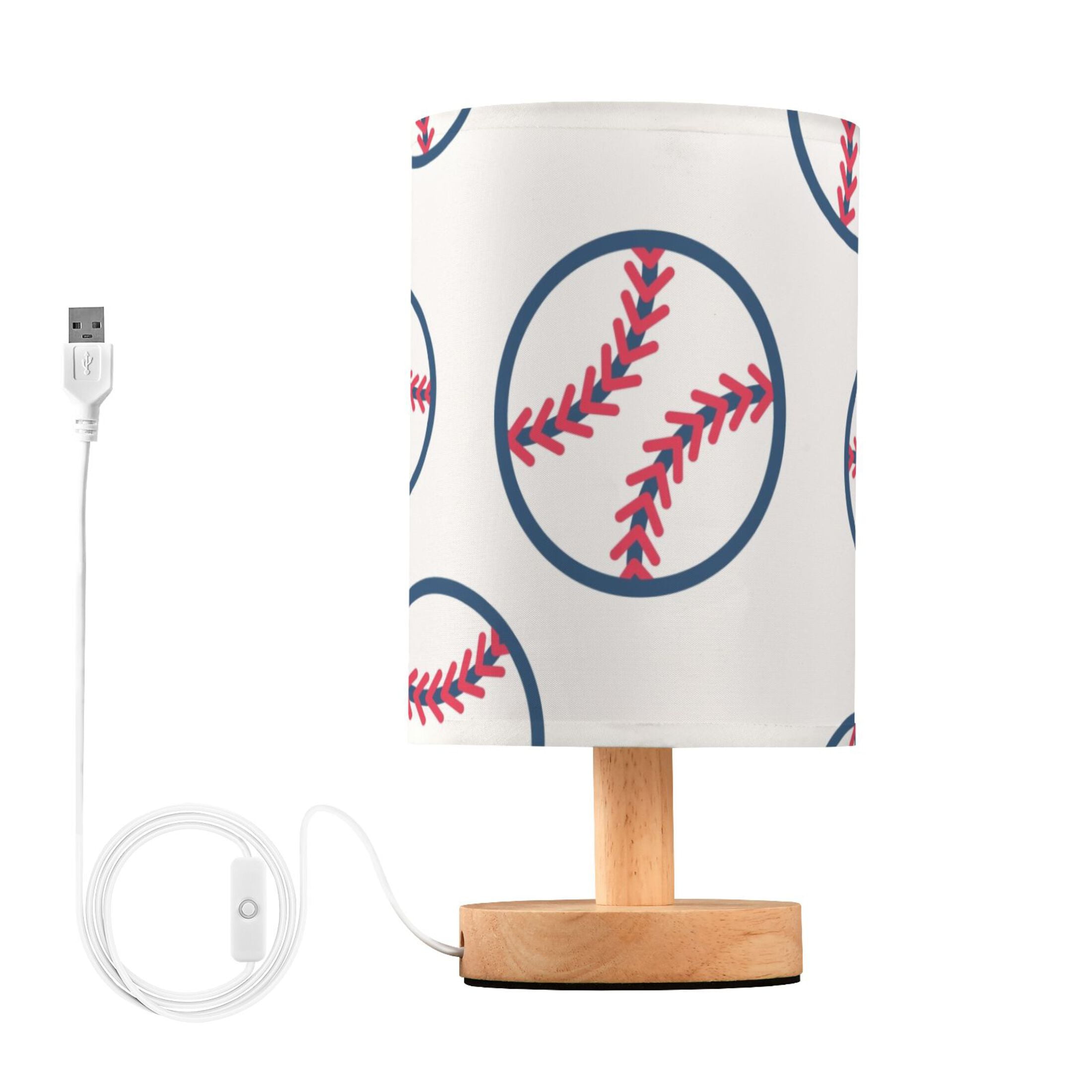 White Baseball Ball Bedside Table Lamp LED Warm Lights with USB ...