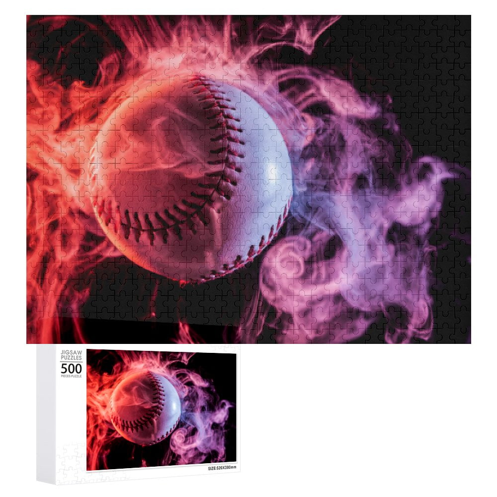 White Baseball Ball in Multi-colored Red Smoke Jigsaw Puzzles 1000 ...