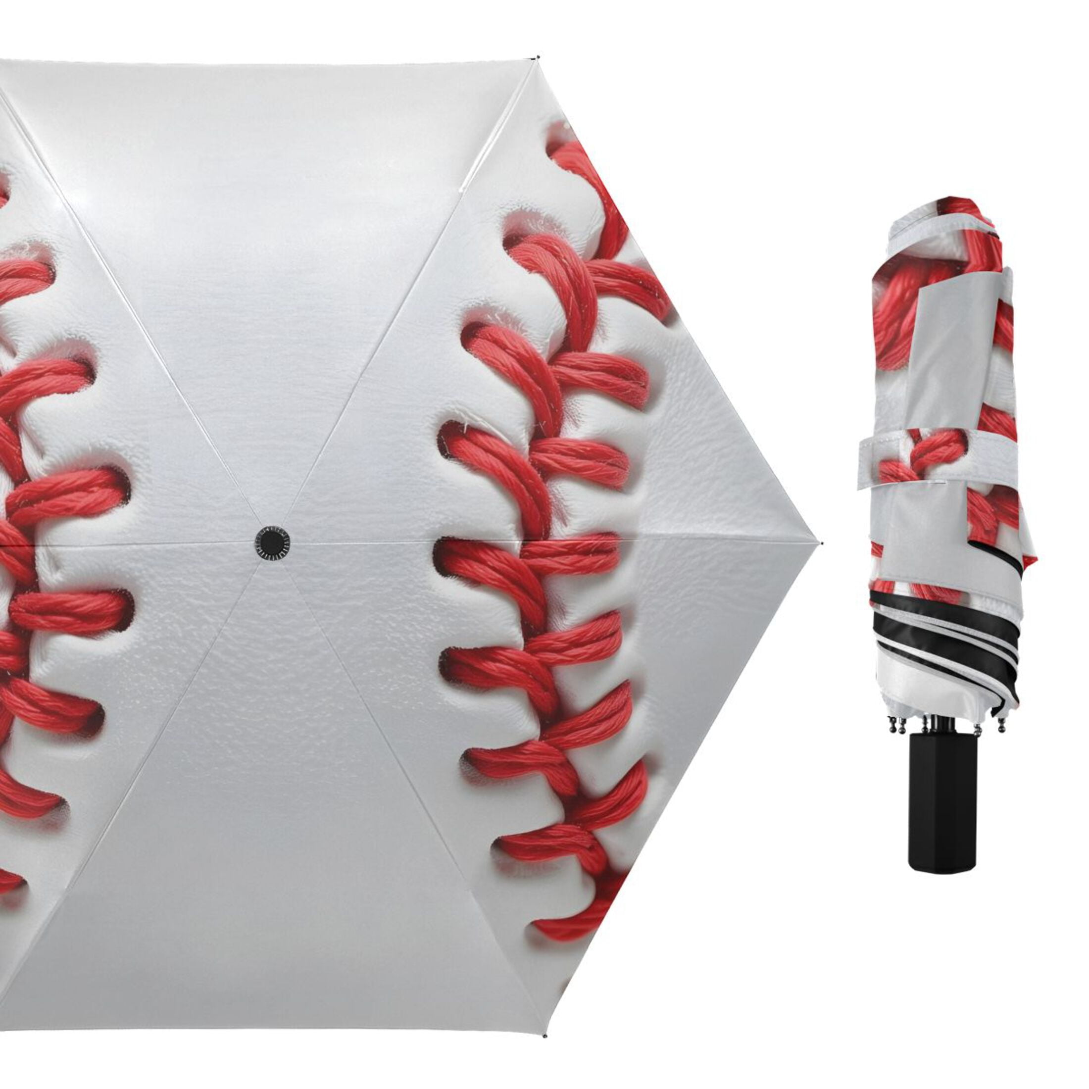White Baseball Close Up All Weather Umbrella Triple Folding Parasol 6 ...