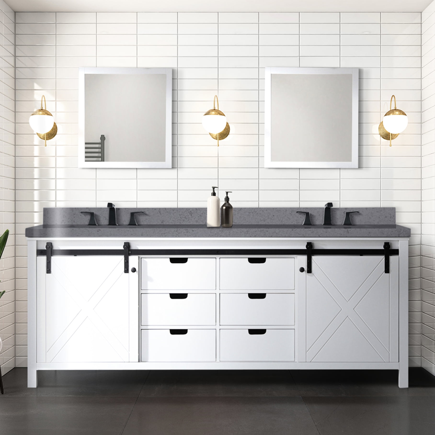 White Bath Vanity 84 In. - 22 D 34 Mirrors 6 Drawers & 2 Inner Units ...