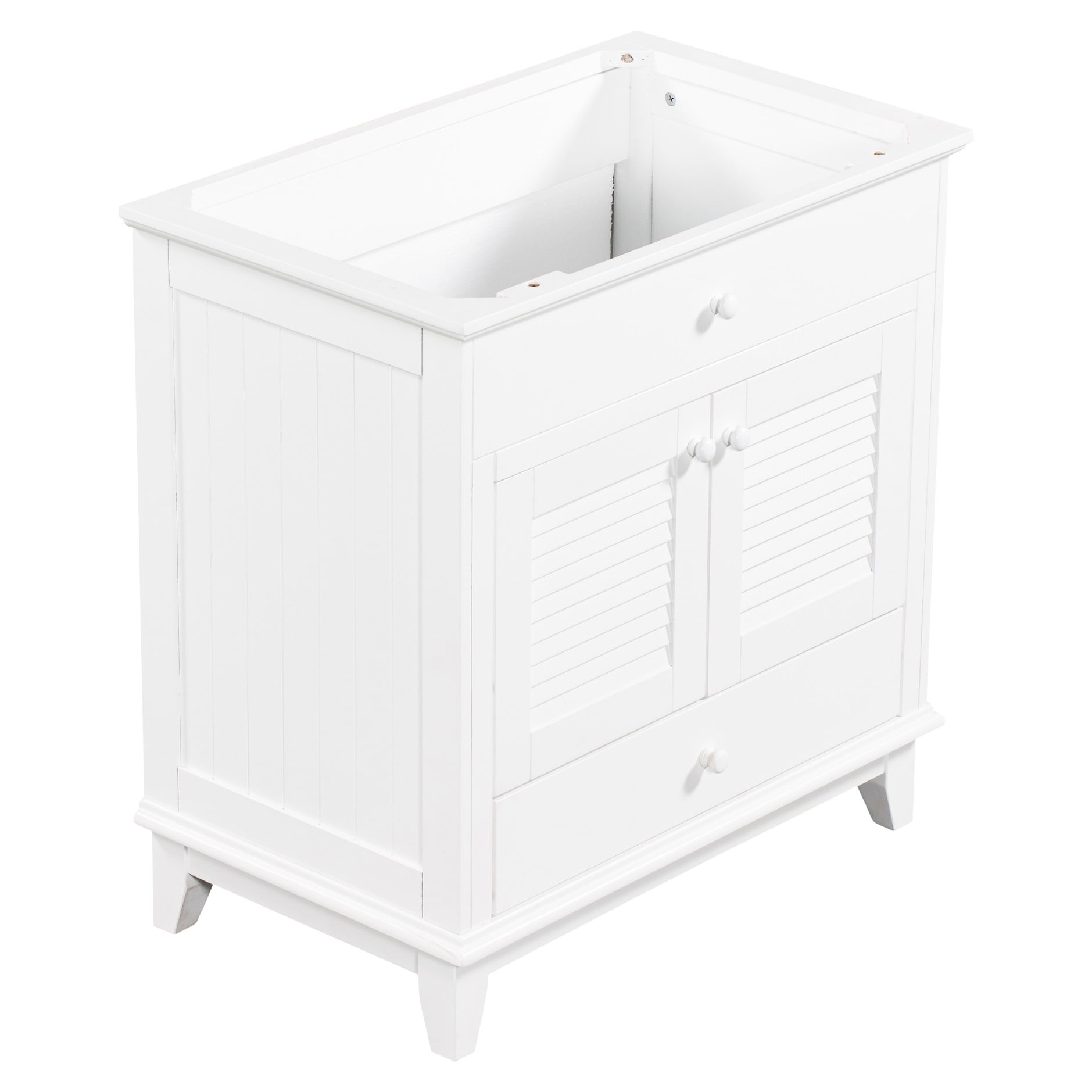White Bathroom Cabinet Base, 30" Solid Wood & Vanity, 2 Doors And 1 ...