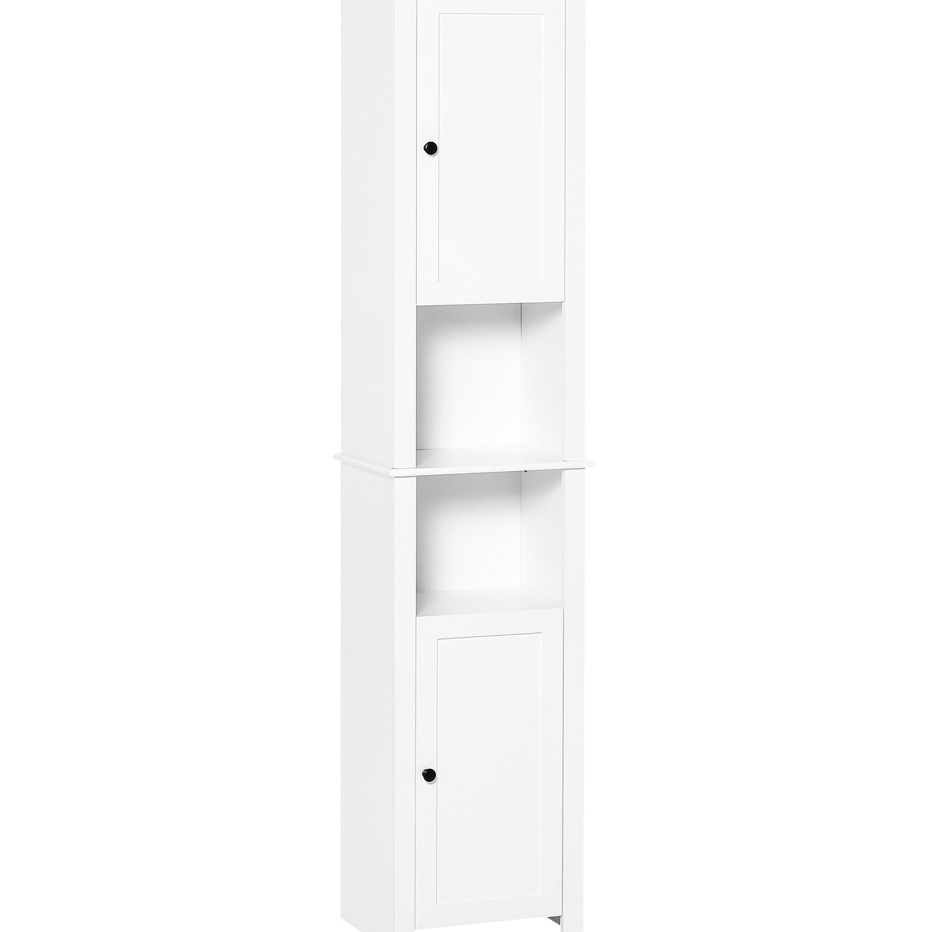 White Bathroom Linen Tower - Tall Freestanding Storage With 2 Shelf And ...