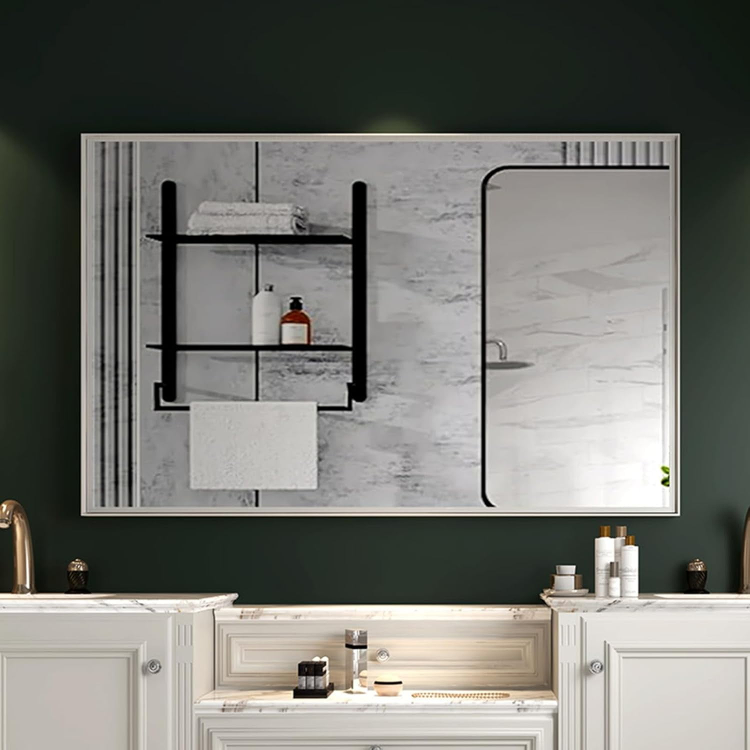 White Bathroom Mirror, Wall Mounted Farmhouse Rectangle Mirror for Over ...