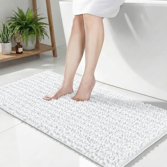 White Bathroom Rug 24x44 Inch - Thick Chenille Bath Mat Large Shaggy ...