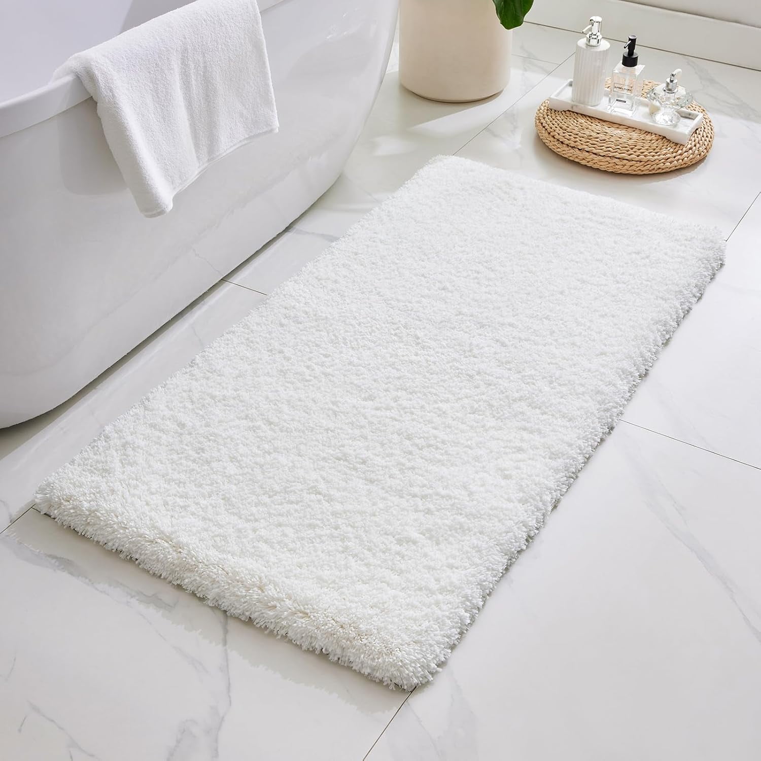 White Bathroom Rugs 70" × 24" Non Slip & Super Absorbent Extra Thick ...