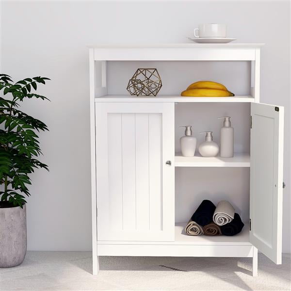 White Bathroom Standing Storage Cabinet with Double Shutter Doors ...