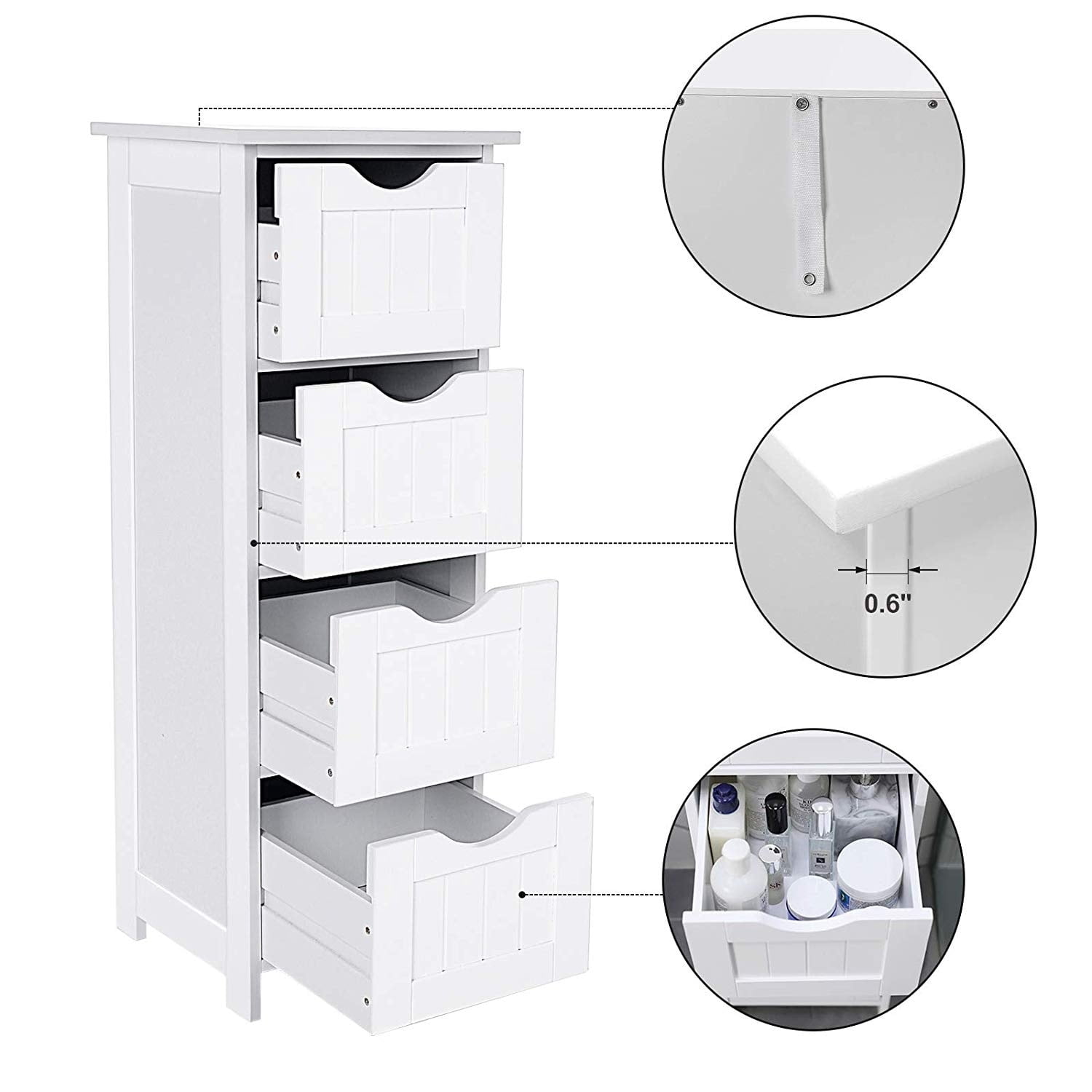 White Bathroom Storage Cabinet, Freestanding Cabinet with Drawers ...